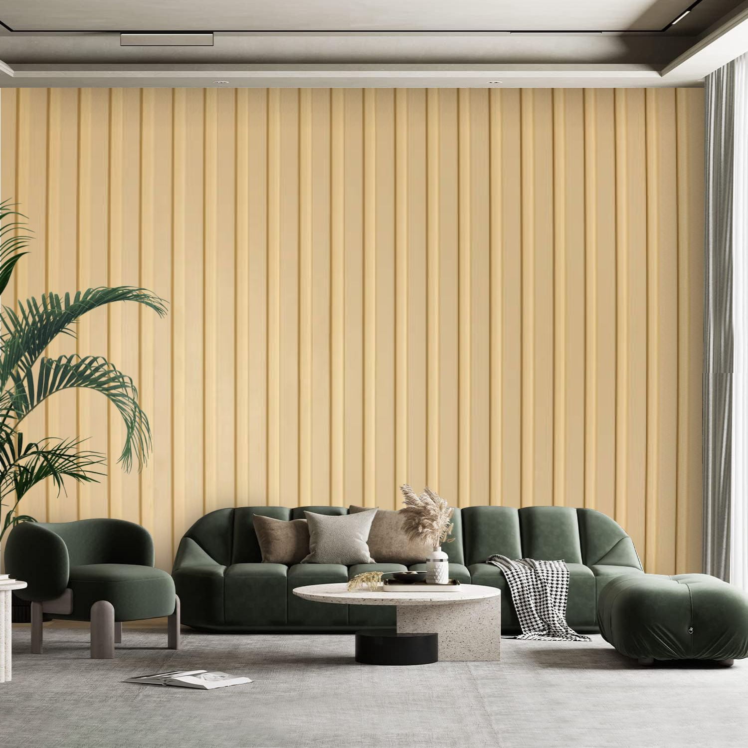 Peel and Stick Canvas Wallpaper Wall Mural Ribbed wooden wall panels ...