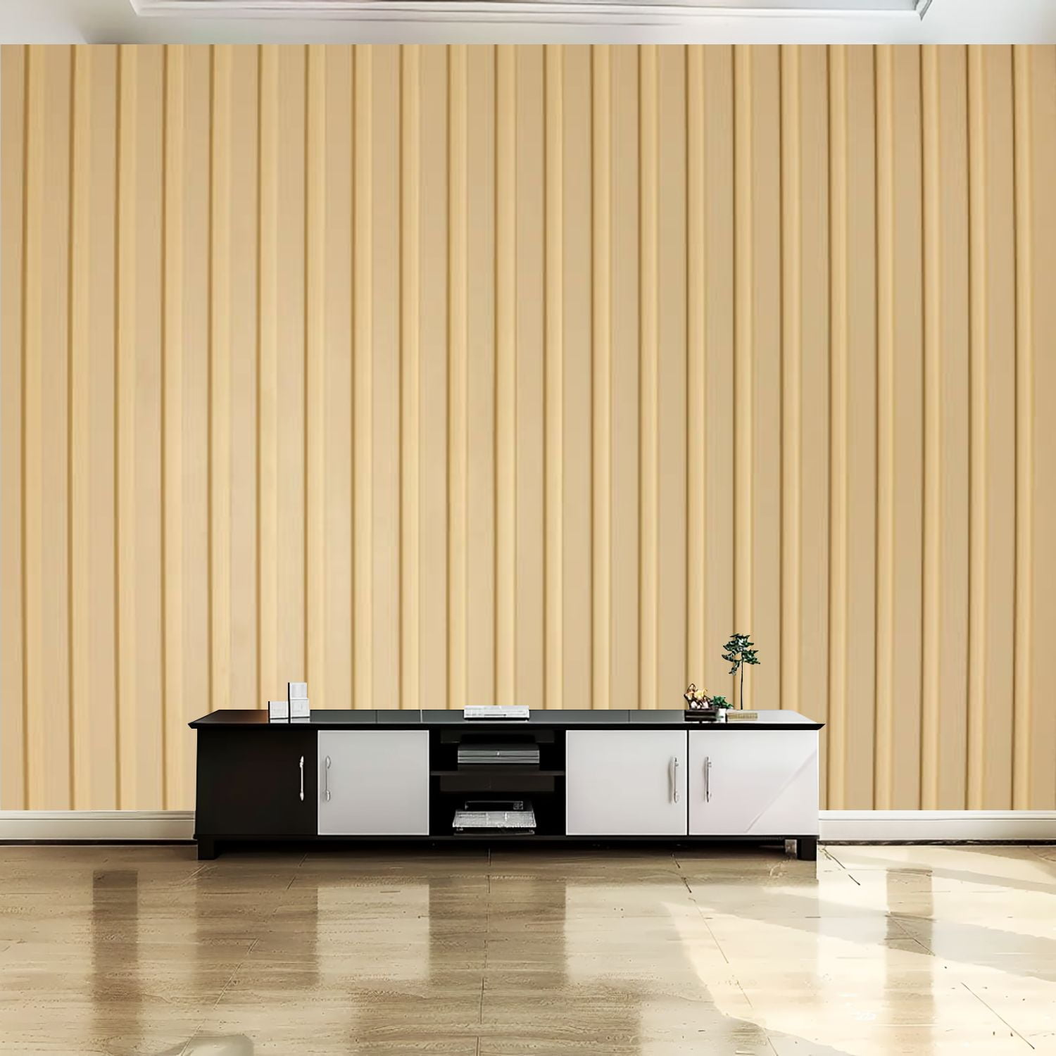 Peel and Stick Canvas Wallpaper Wall Mural Ribbed wooden wall panels ...