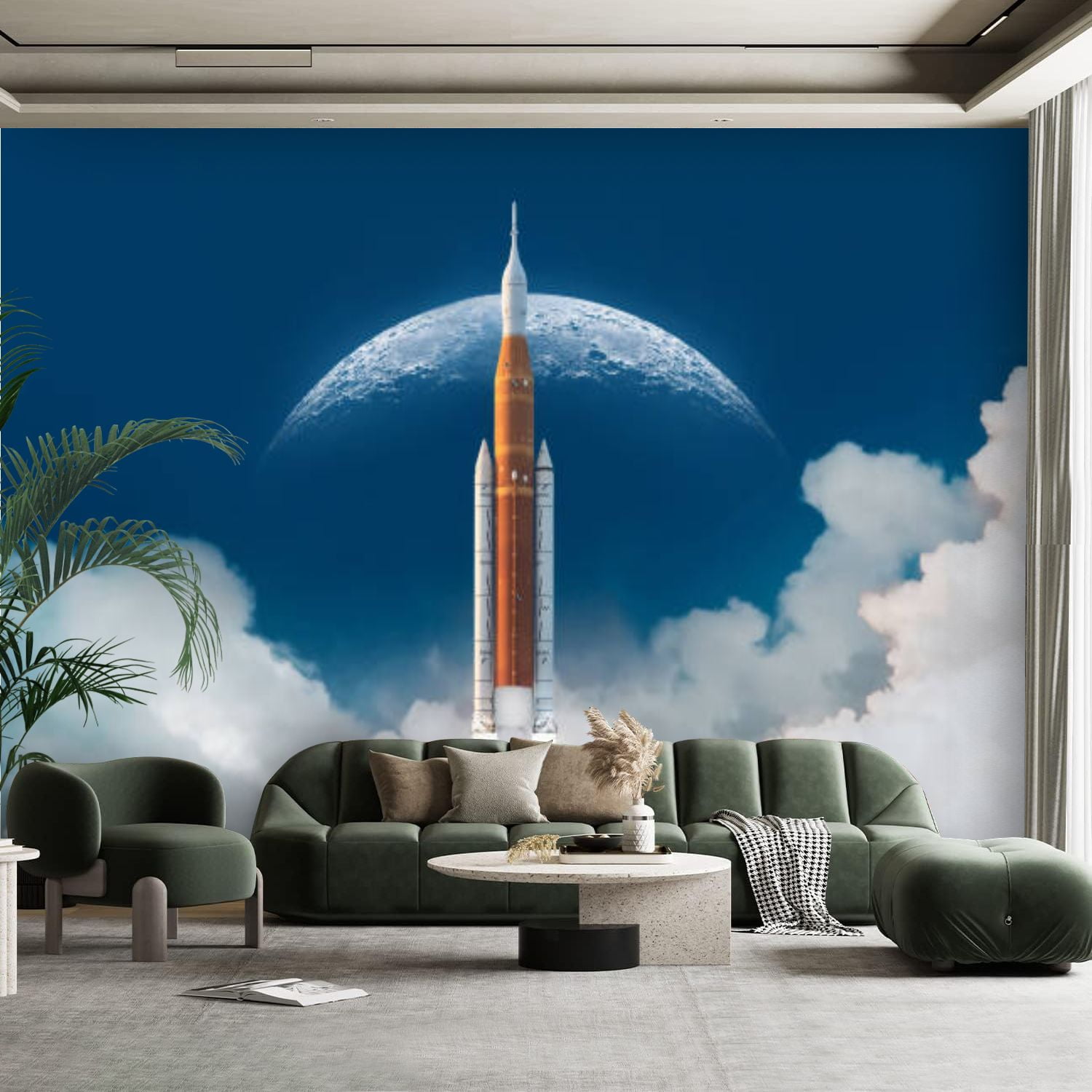 Peel and Stick Canvas Wallpaper Wall Mural SLS space rocket sky clouds ...