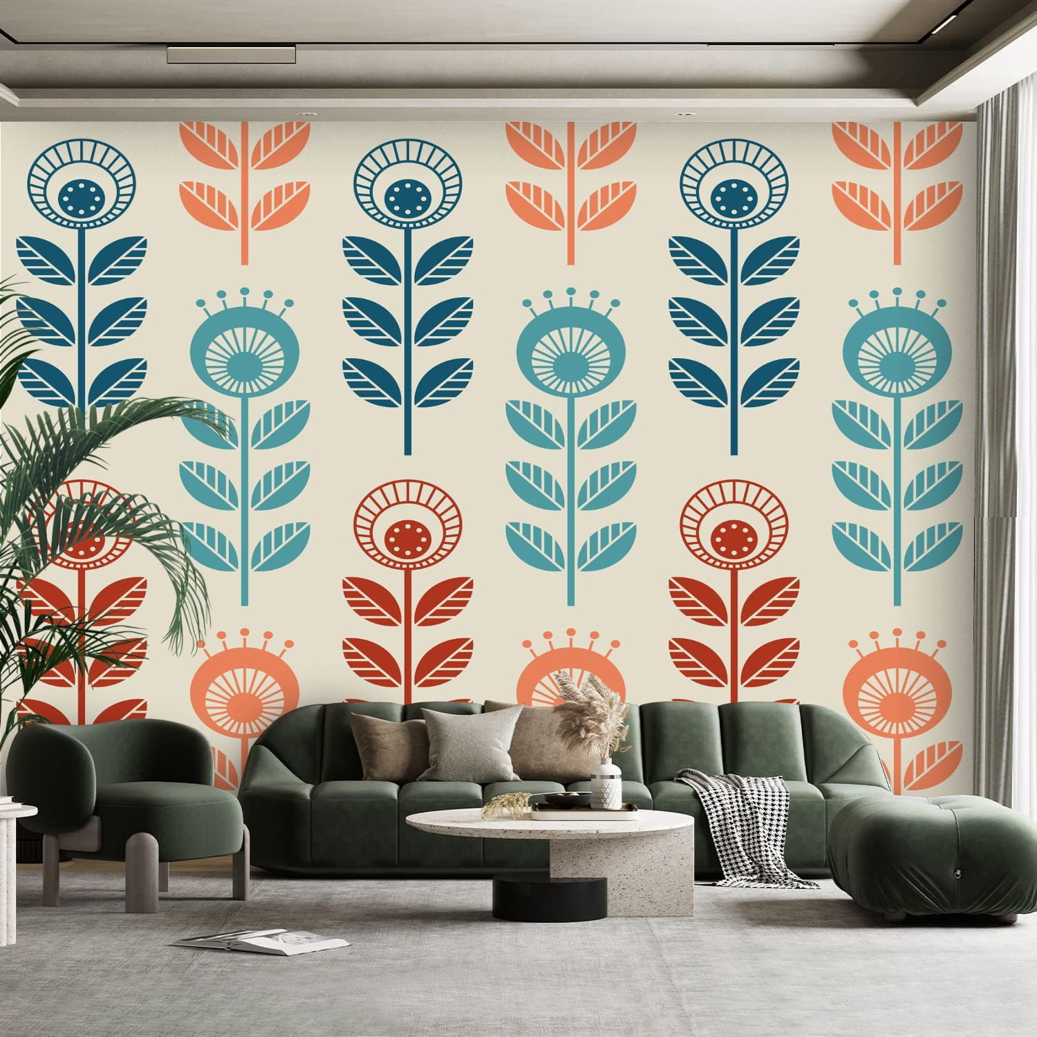 Peel and Stick Canvas Wallpaper Wall Mural Scandinavian folk style ...