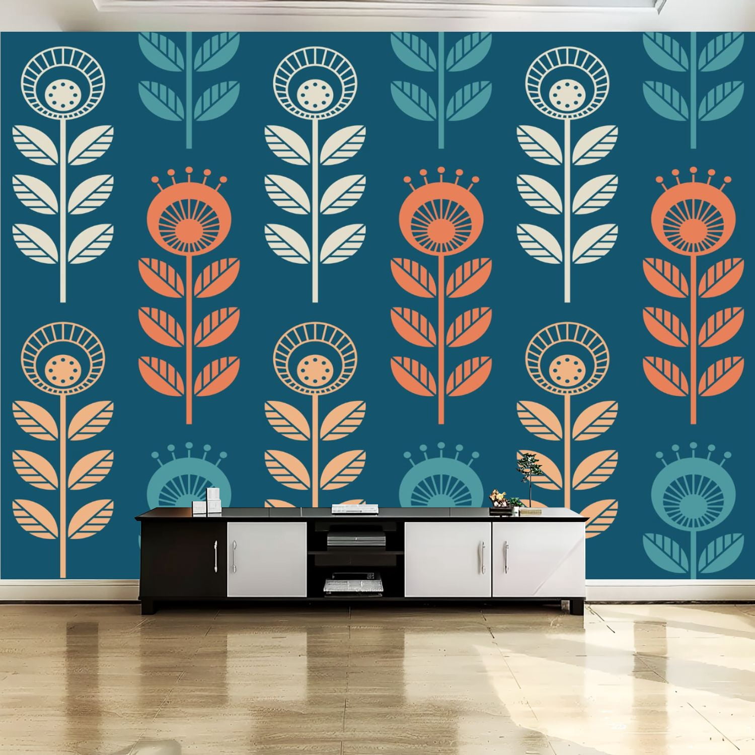 Peel and Stick Canvas Wallpaper Wall Mural Scandinavian folk style ...