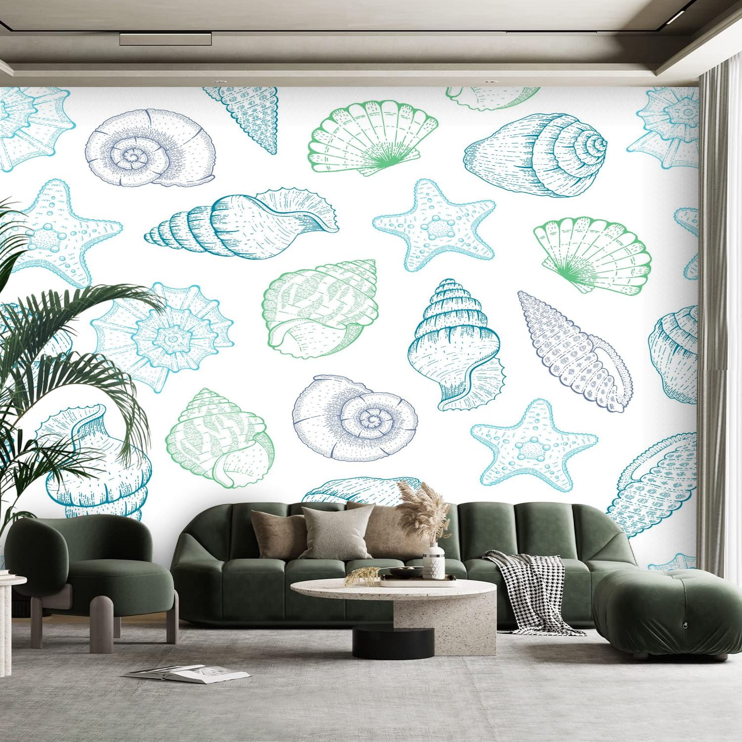 Peel and Stick Canvas Wallpaper Wall Mural Sea Shell Pattern Seashell ...
