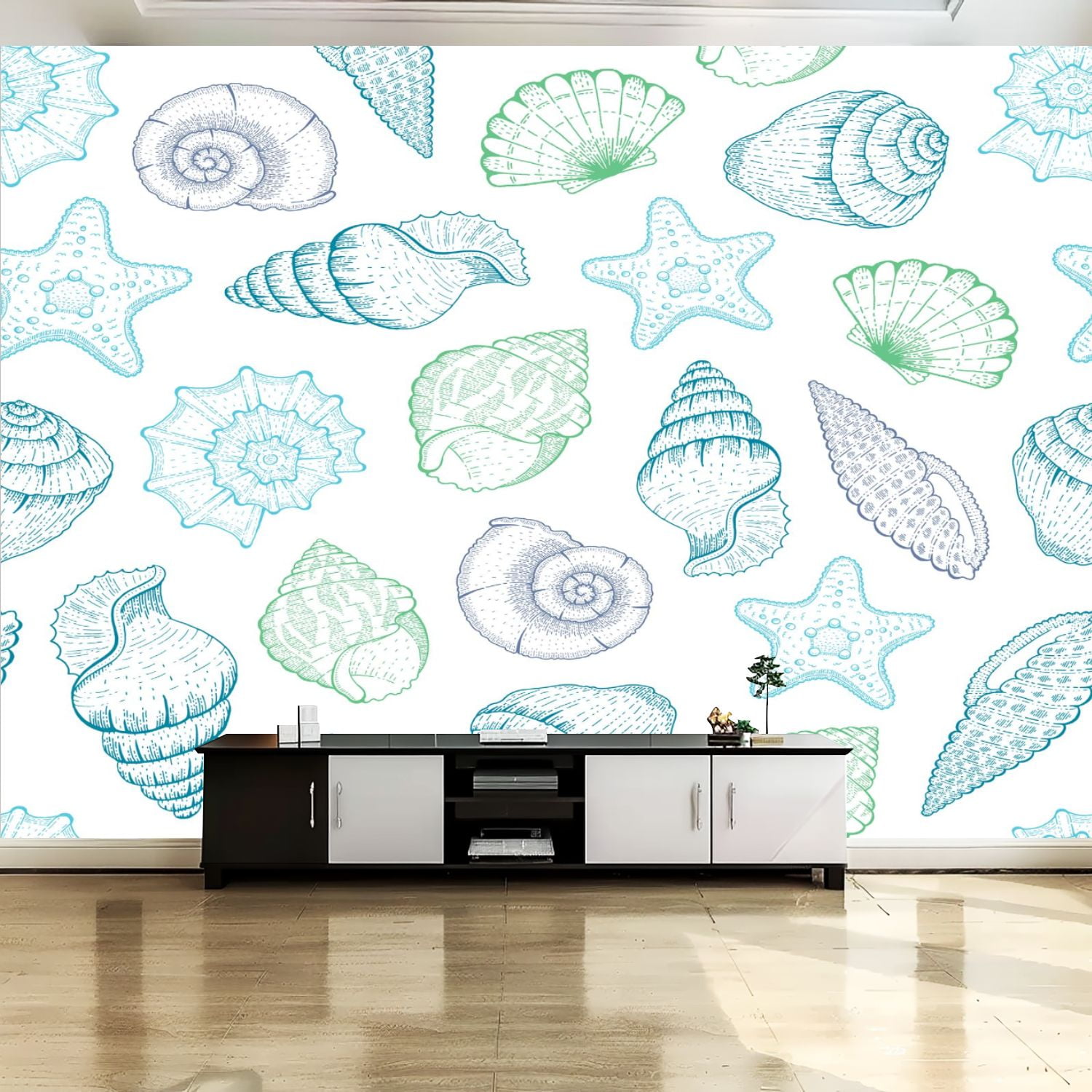 Peel and Stick Canvas Wallpaper Wall Mural Sea Shell Pattern Seashell ...