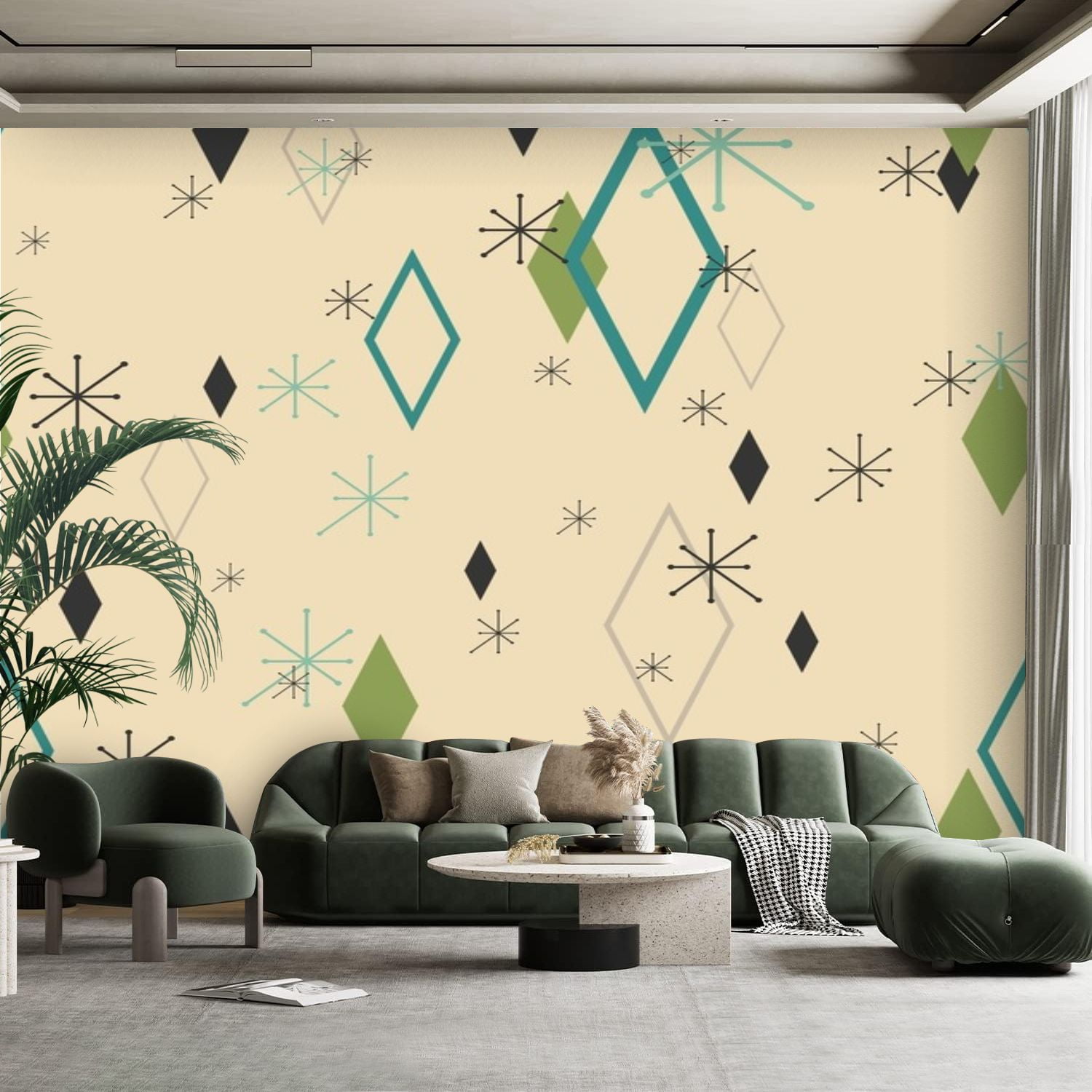 Peel and Stick Canvas Wallpaper Wall Mural Seamless 50s Retro Atomic ...