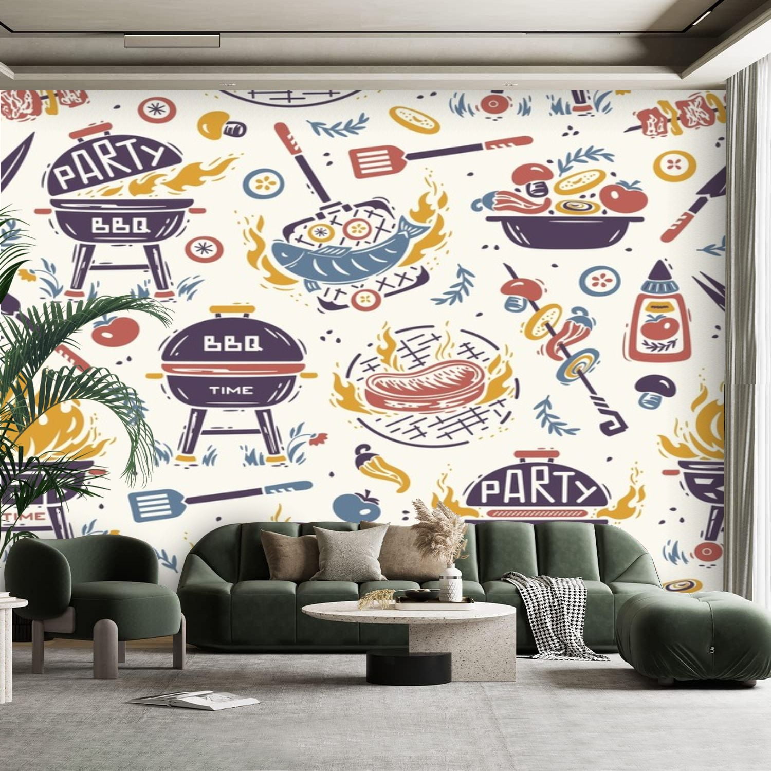 Peel and Stick Canvas Wallpaper Wall Mural Seamless Food Portable Grill ...