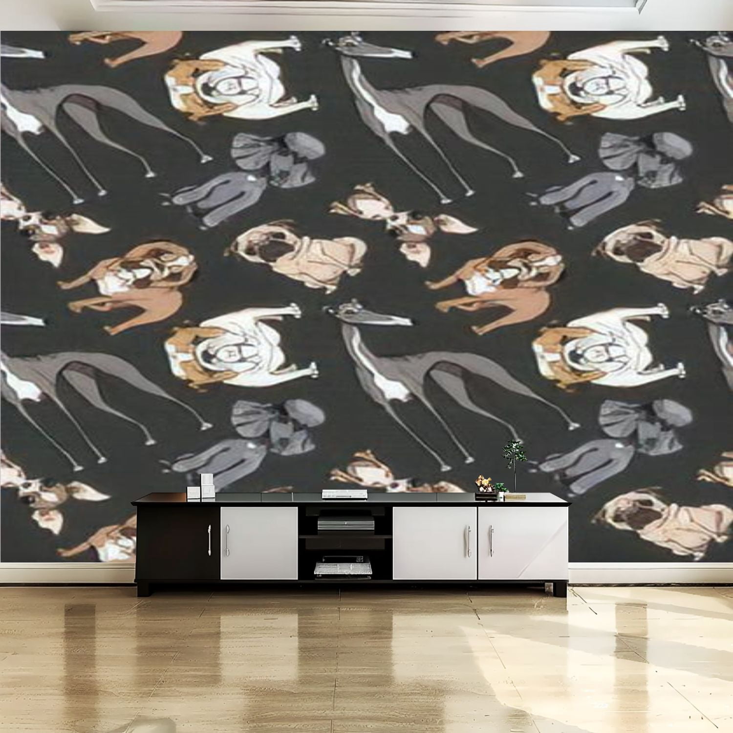 Peel and Stick Canvas Wallpaper Wall Mural Seamless Funny Cartoon dogs ...