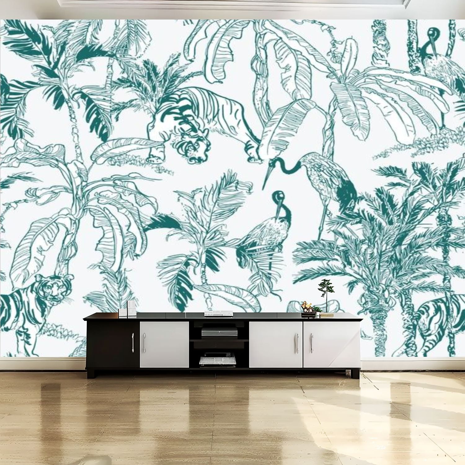 Peel and Stick Canvas Wallpaper Wall Mural Seamless Pattern Cobalt Blue ...