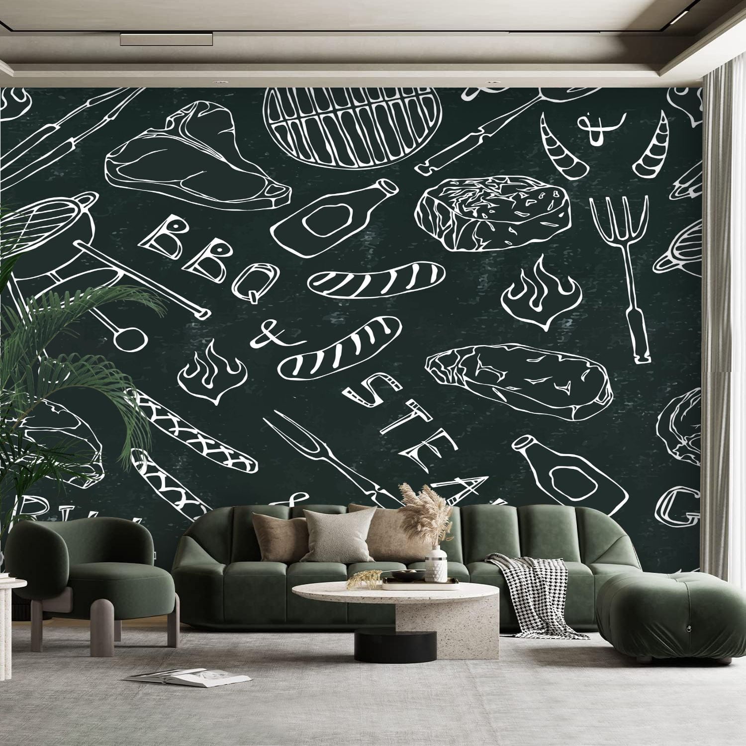 Peel and Stick Canvas Wallpaper Wall Mural Seamless Summer Grill Party ...