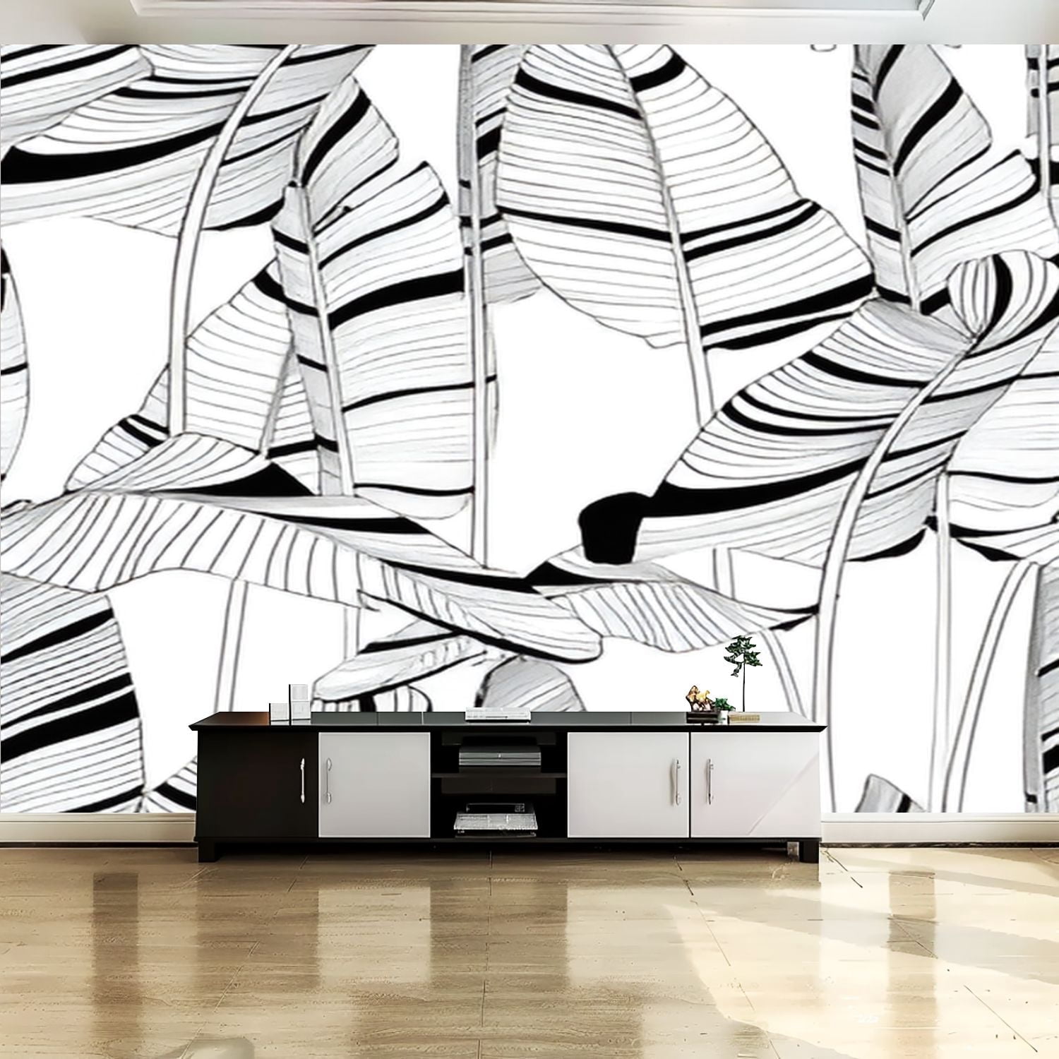 Peel and Stick Canvas Wallpaper Wall Mural Seamless banana leaf pattern ...