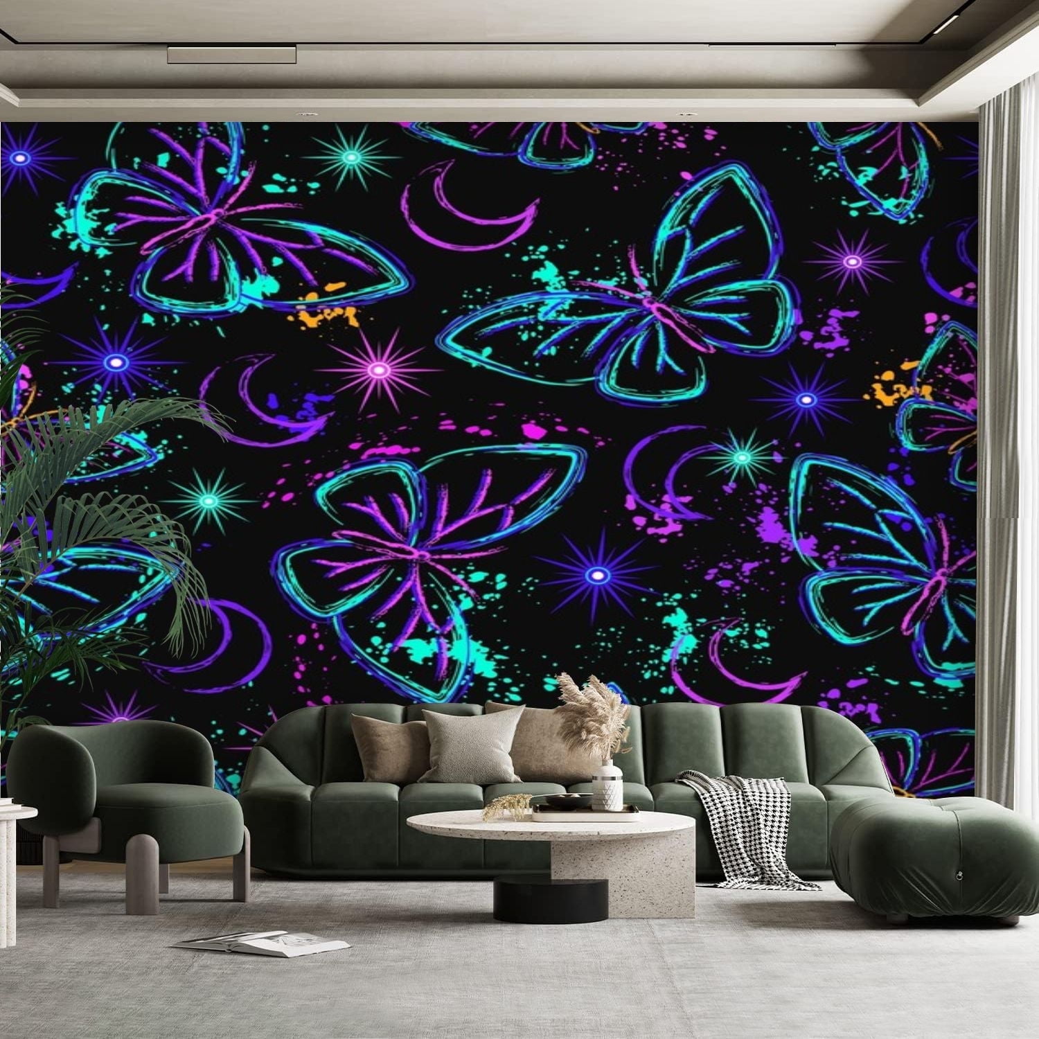 Peel and Stick Canvas Wallpaper Wall Mural Seamless fluorescent fantasy ...
