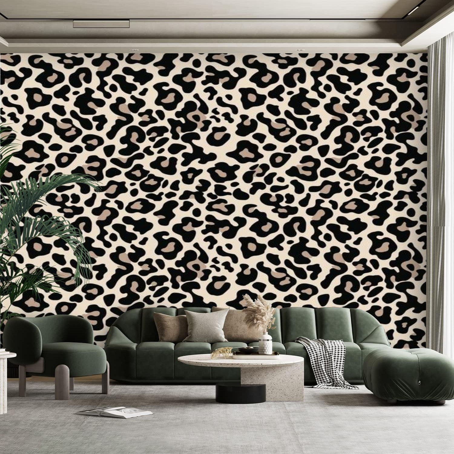 Peel and Stick Canvas Wallpaper Wall Mural Seamless leopard print ...