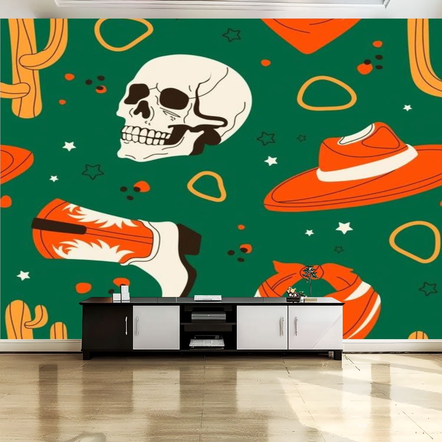 Peel and Stick Canvas Wallpaper Wall Mural Seamless pattern Wild West ...
