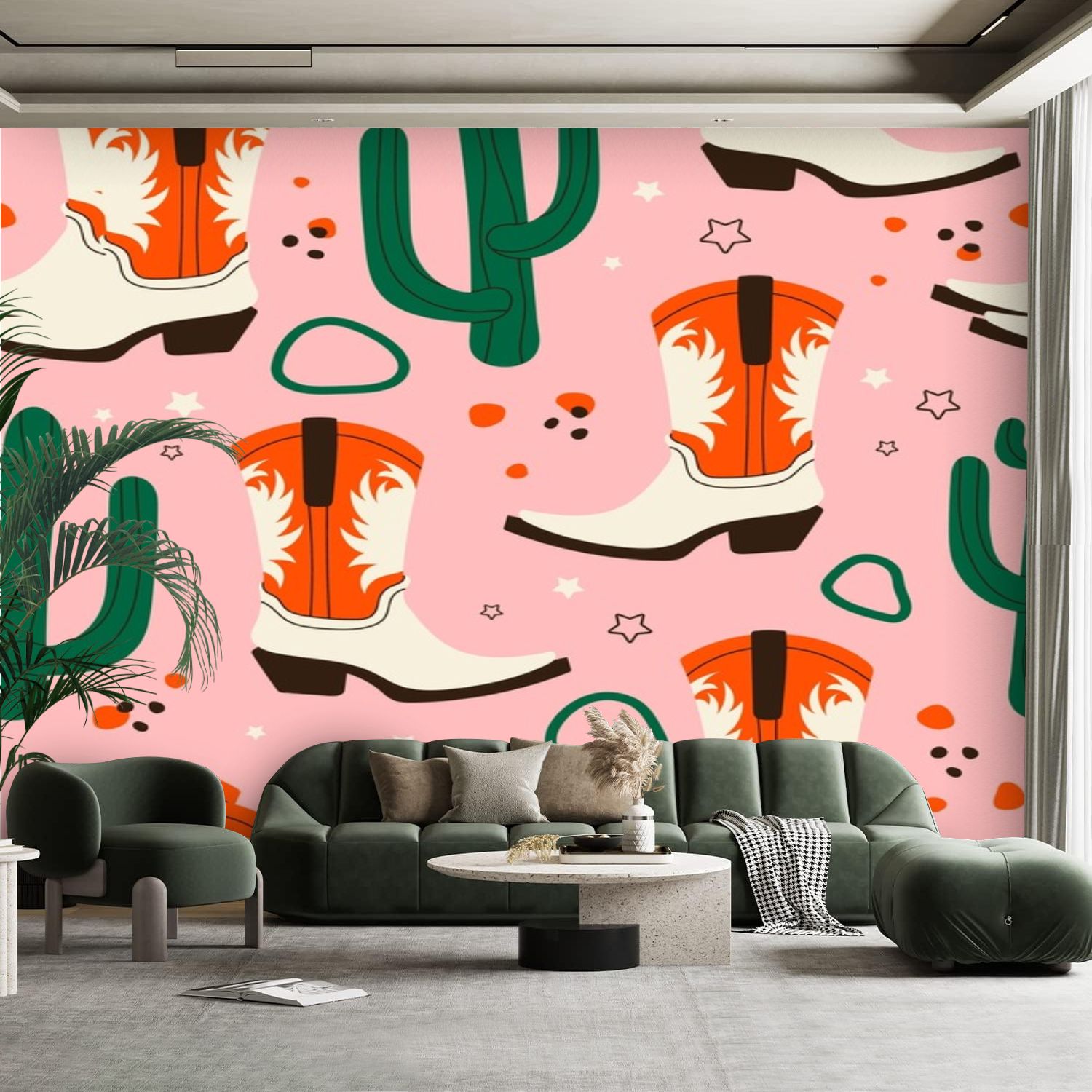 Peel and Stick Canvas Wallpaper Wall Mural Seamless pattern Wild West ...