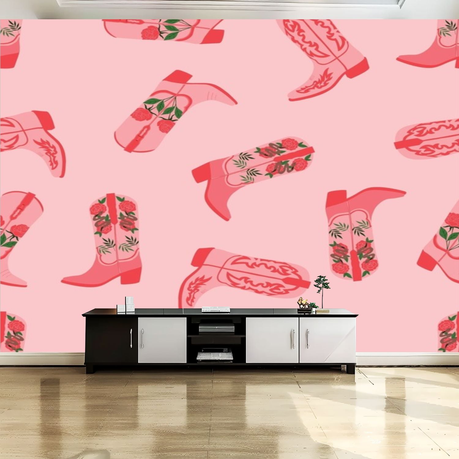 Peel and Stick Canvas Wallpaper Wall Mural Seamless pattern cowboy ...