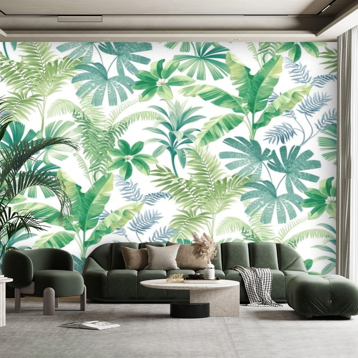 Peel and Stick Canvas Wallpaper Wall Mural Seamless pattern tropical leaves Realistic botanical ...