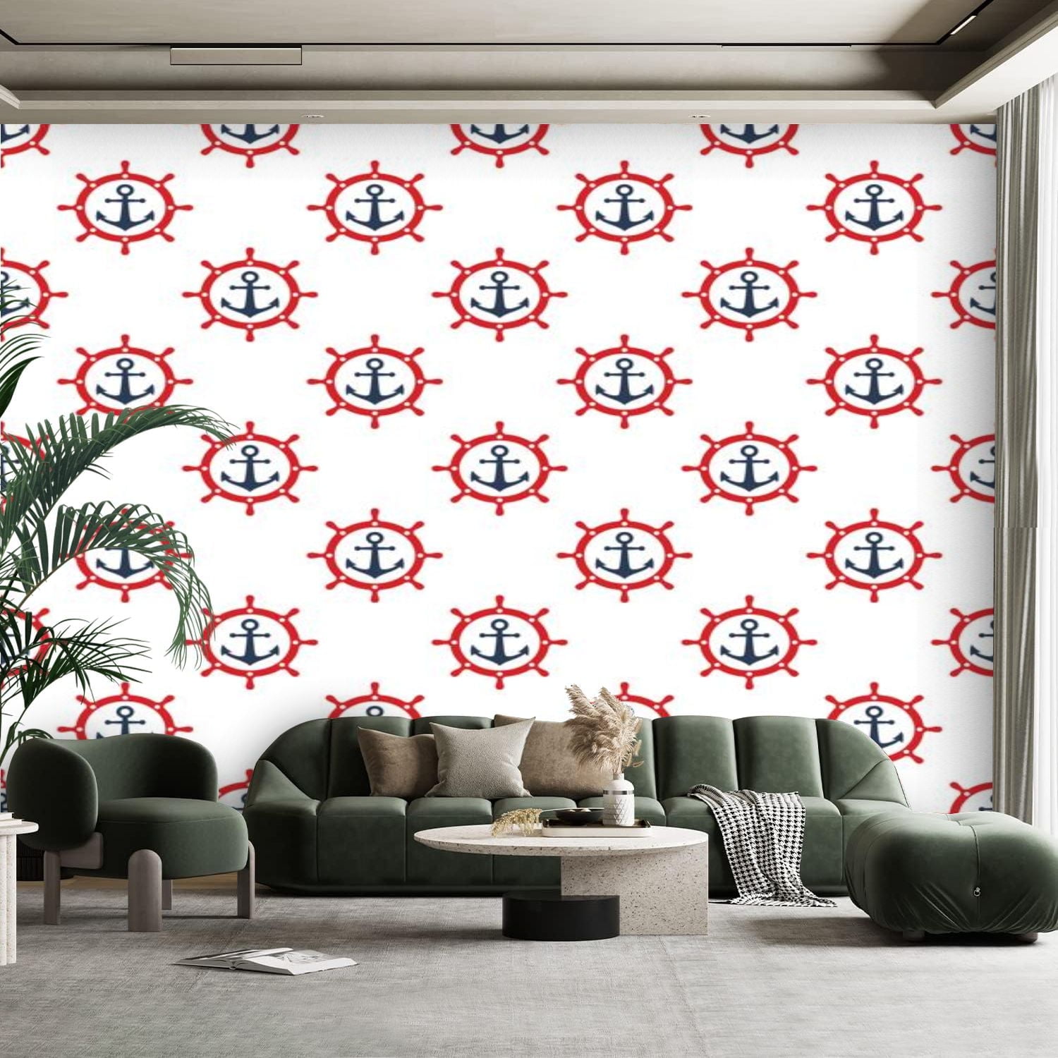 Peel and Stick Canvas Wallpaper Wall Mural Ship wheel anchor seamless ...