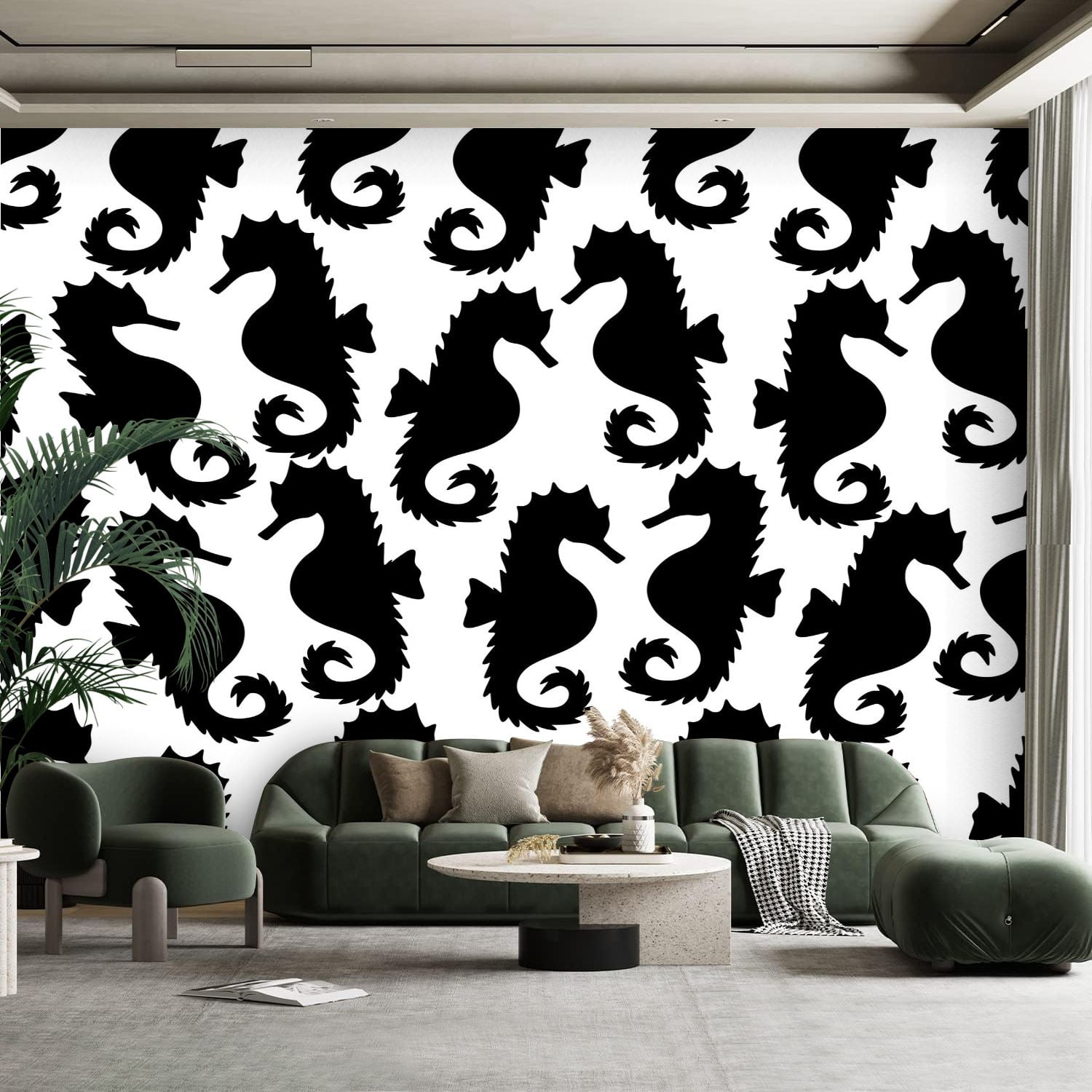 Peel and Stick Canvas Wallpaper Wall Mural Silhouette Repeating pattern ...