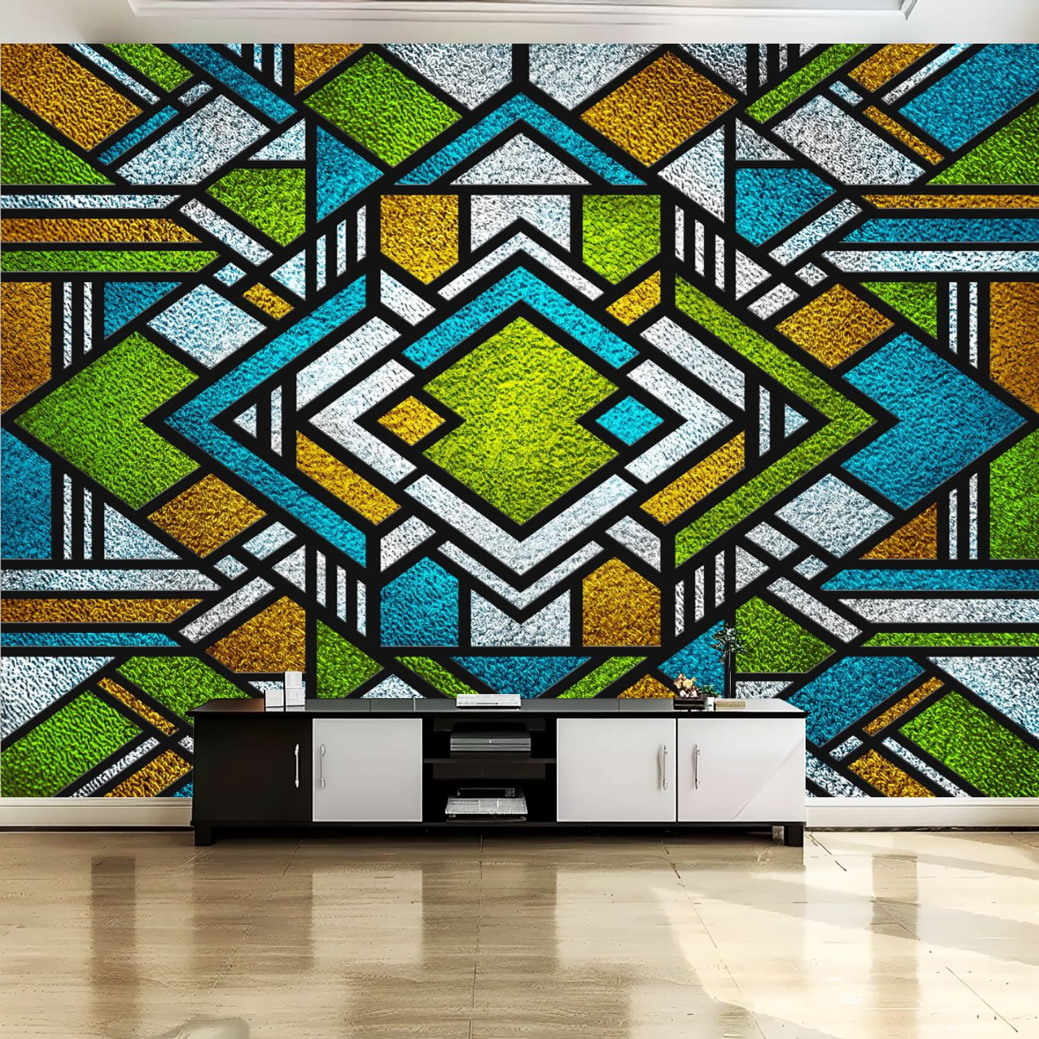 Peel and Stick Canvas Wallpaper Wall Mural Sketch colored stained glass ...