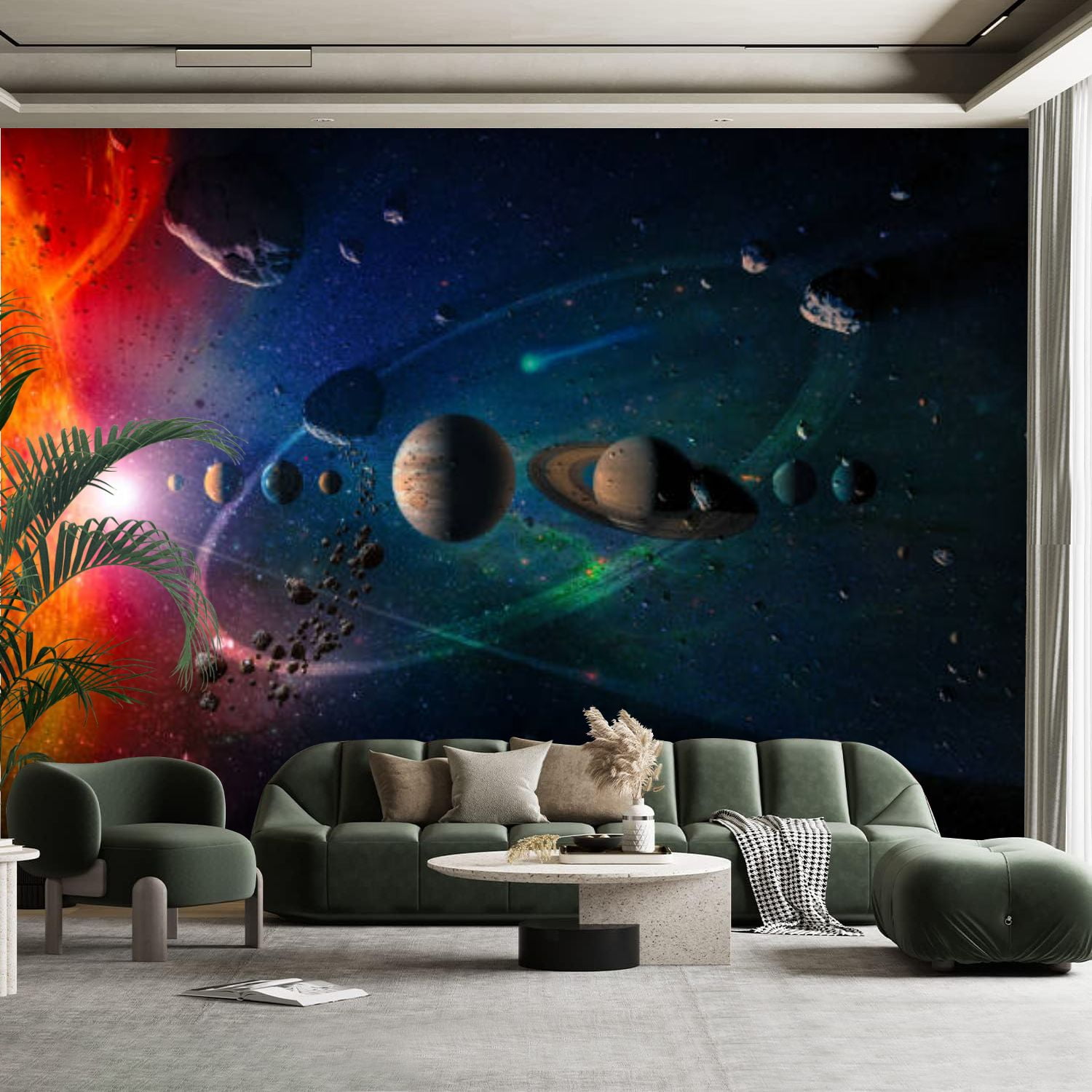 Peel and Stick Canvas Wallpaper Wall Mural Solar system planets row ...