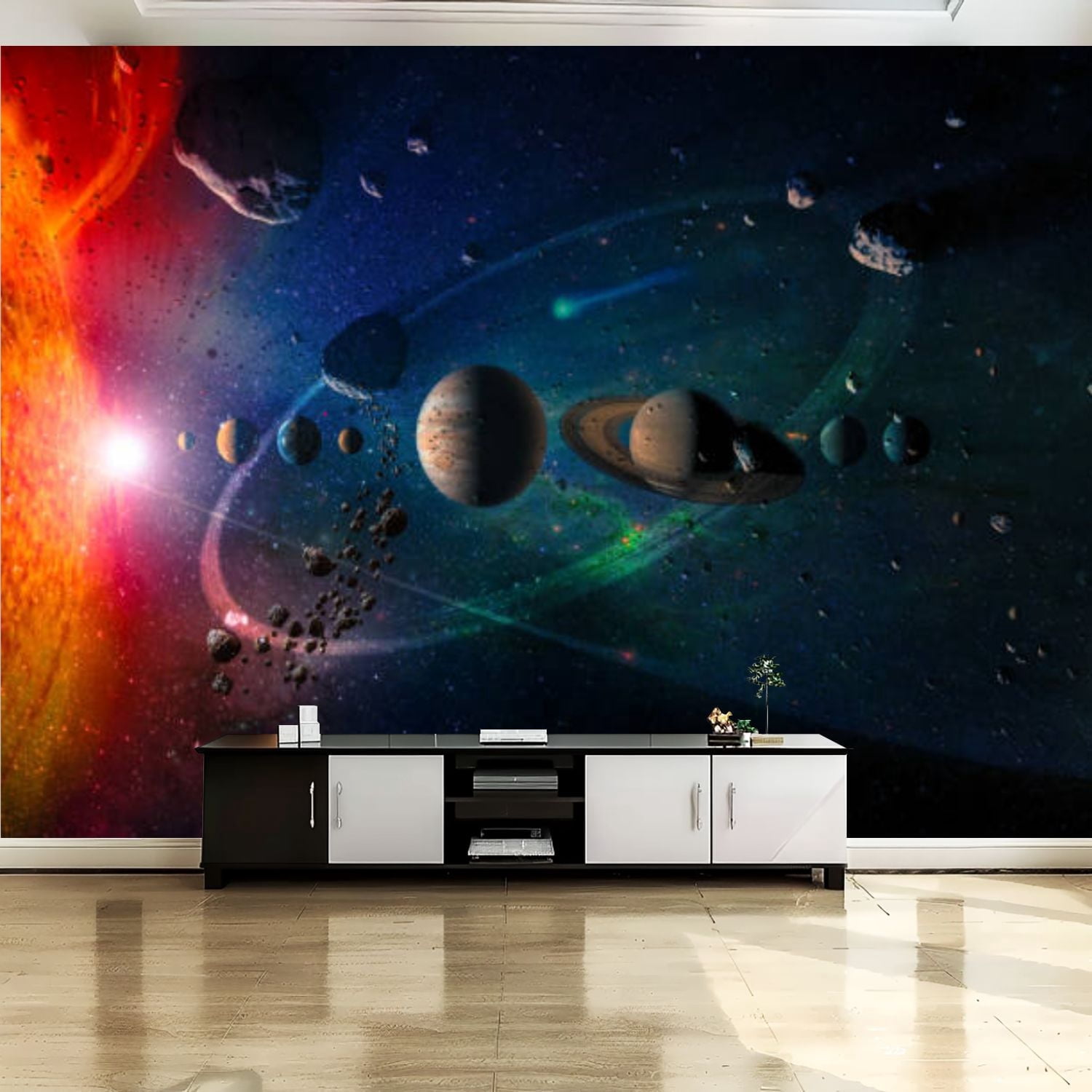 Peel and Stick Canvas Wallpaper Wall Mural Solar system planets row ...