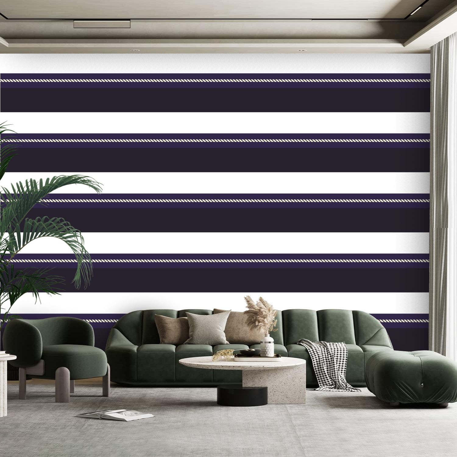 Peel and Stick Canvas Wallpaper Wall Mural Stripe blue white horizontal ...