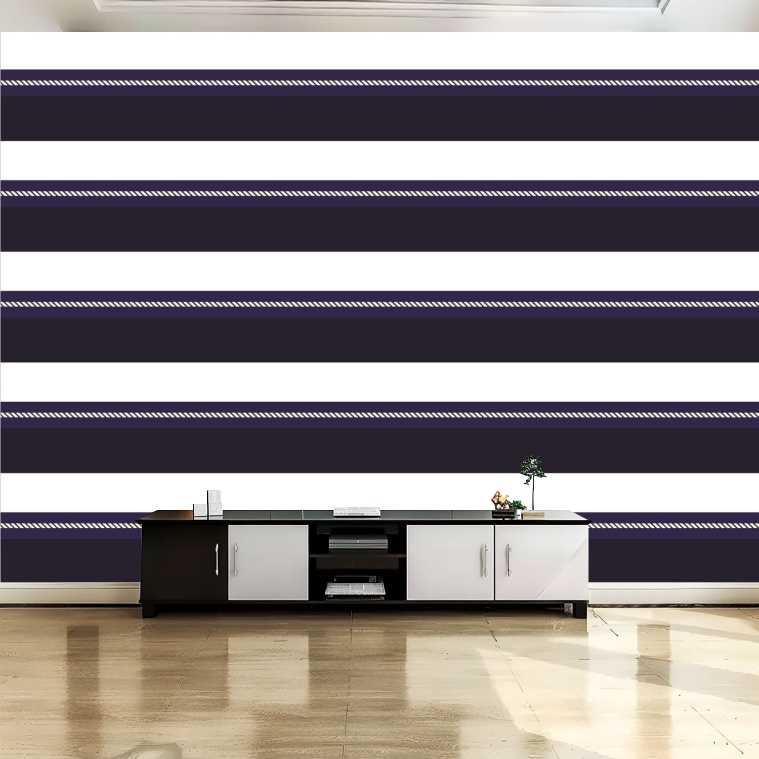 Peel and Stick Canvas Wallpaper Wall Mural Stripe blue white horizontal ...