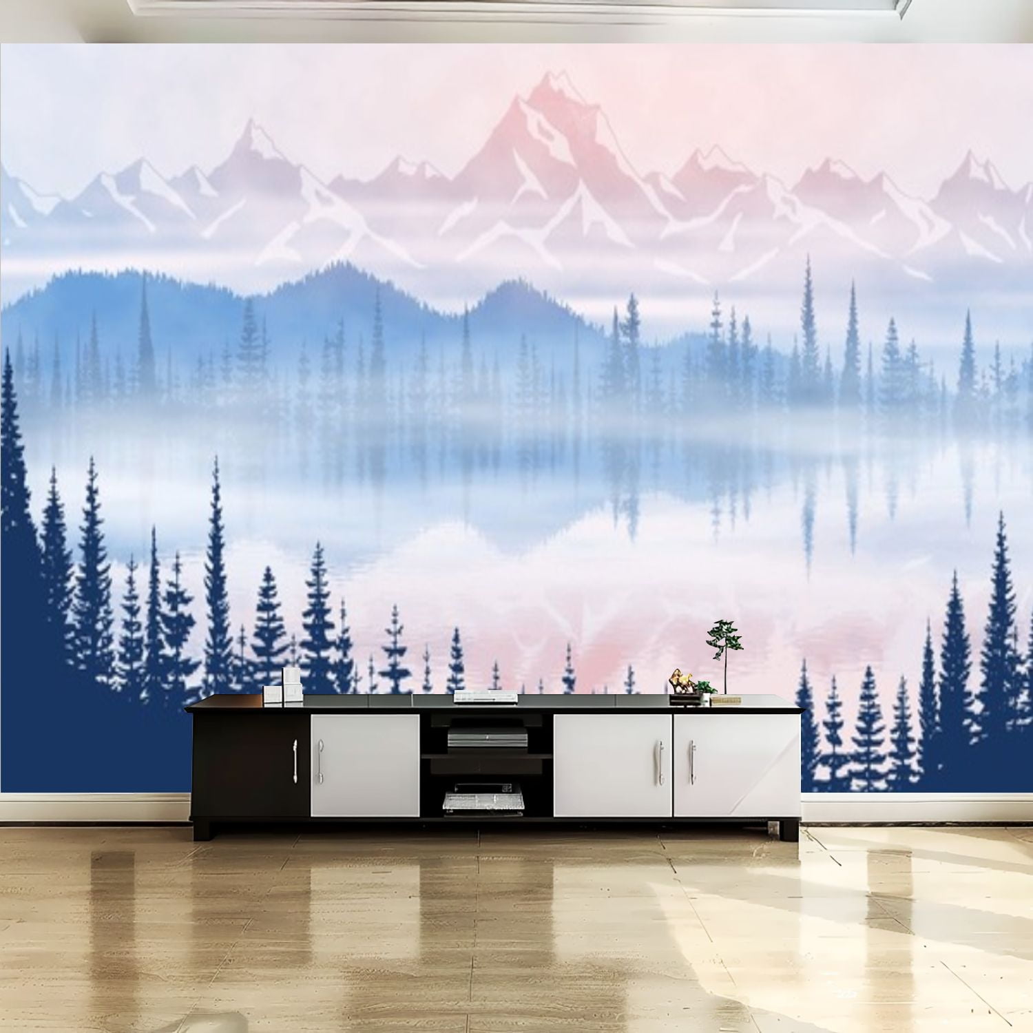 Peel and Stick Canvas Wallpaper Wall Mural Sunset lake picturesque reflection Mountain landscape ...