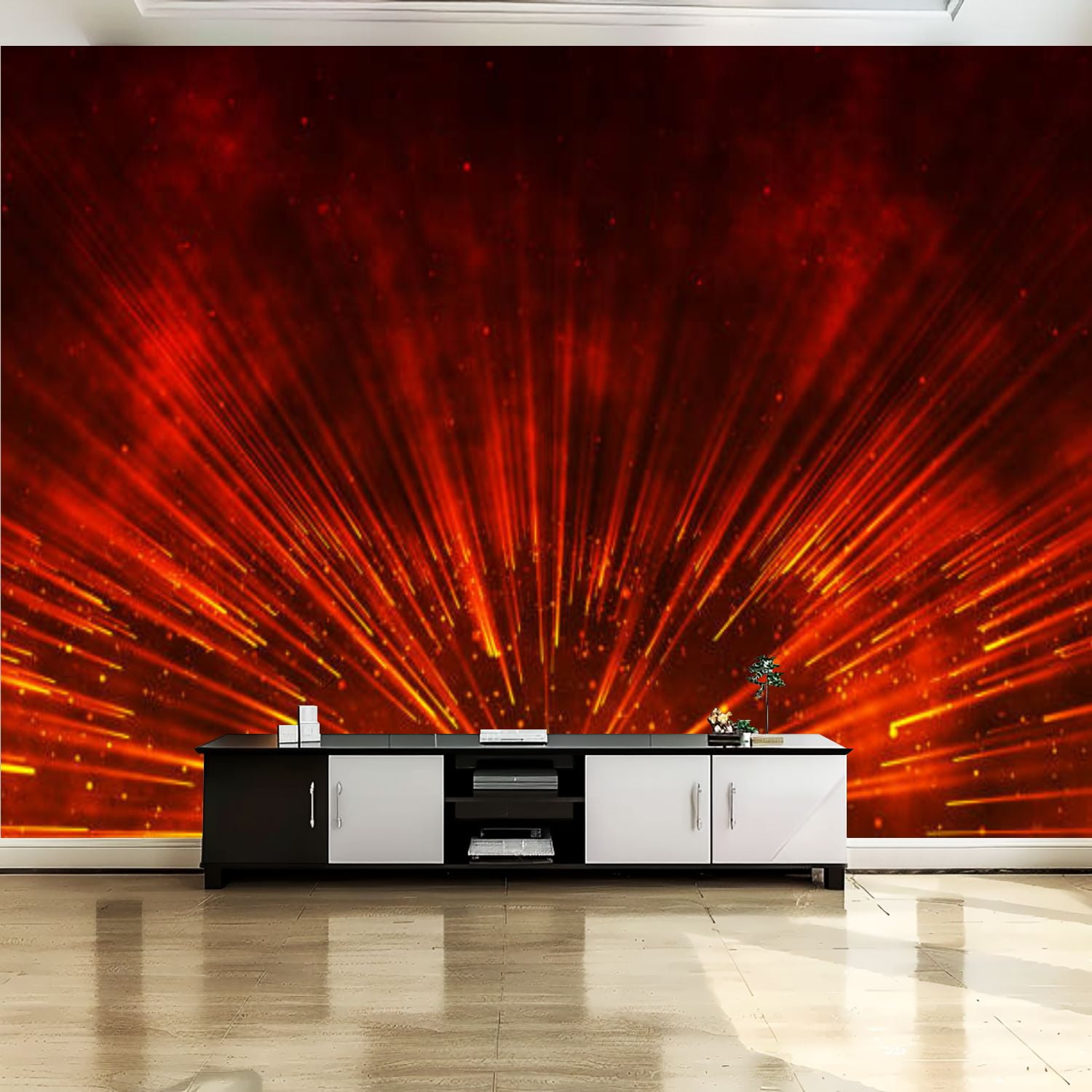 Peel and Stick Canvas Wallpaper Wall Mural Technology Abstract glowing particles Movement bright ...