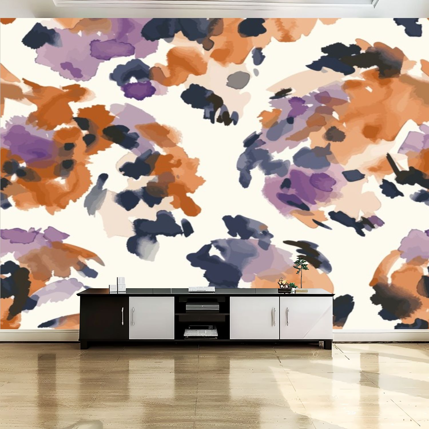 Peel and Stick Canvas Wallpaper Wall Mural Tiger skin watercolor ...