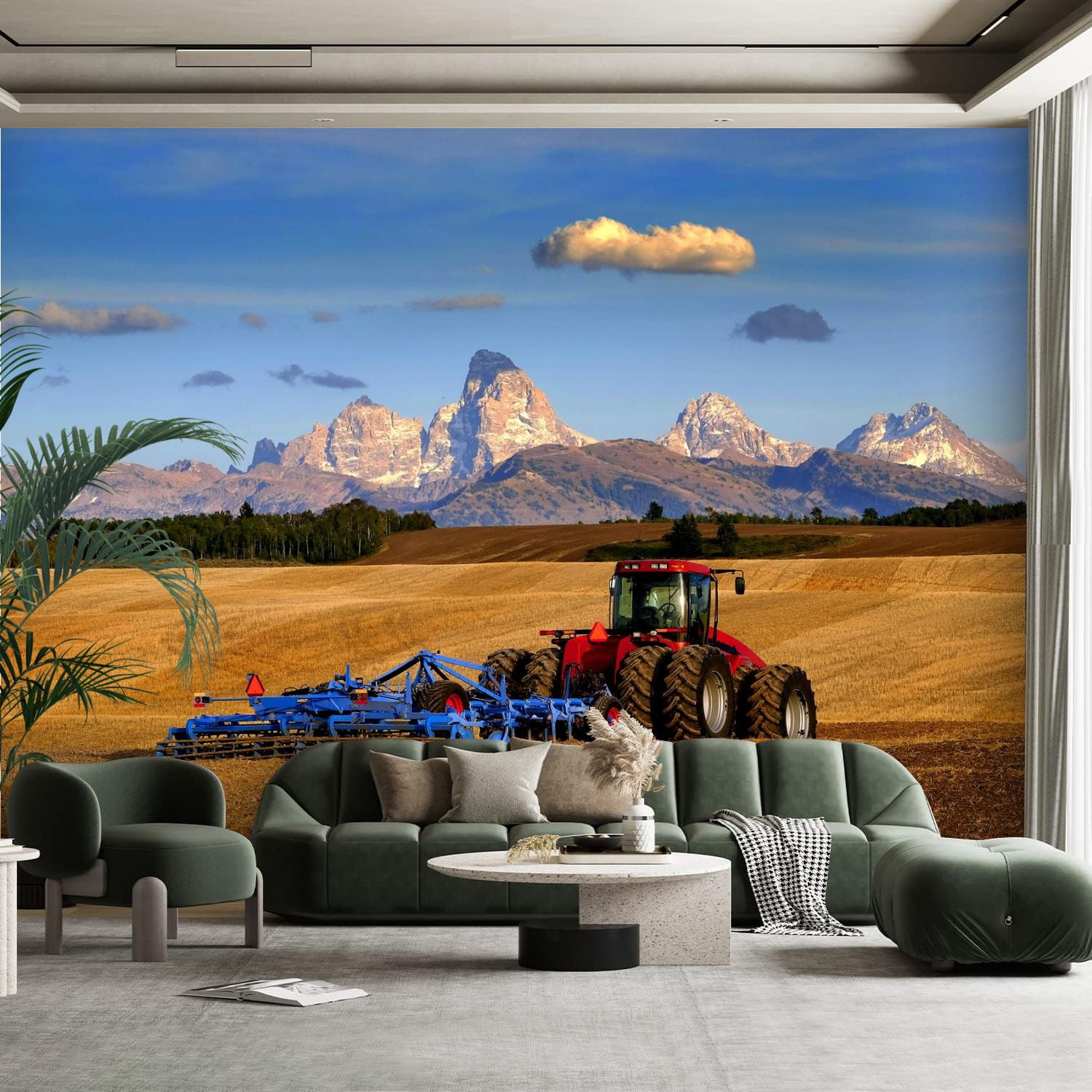Peel and Stick Canvas Wallpaper Wall Mural Tractor Equipment Farming ...