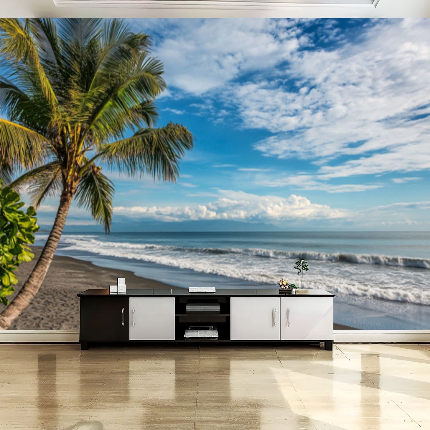 Peel and Stick Canvas Wallpaper Wall Mural Tropical Beach Ocean Waves ...