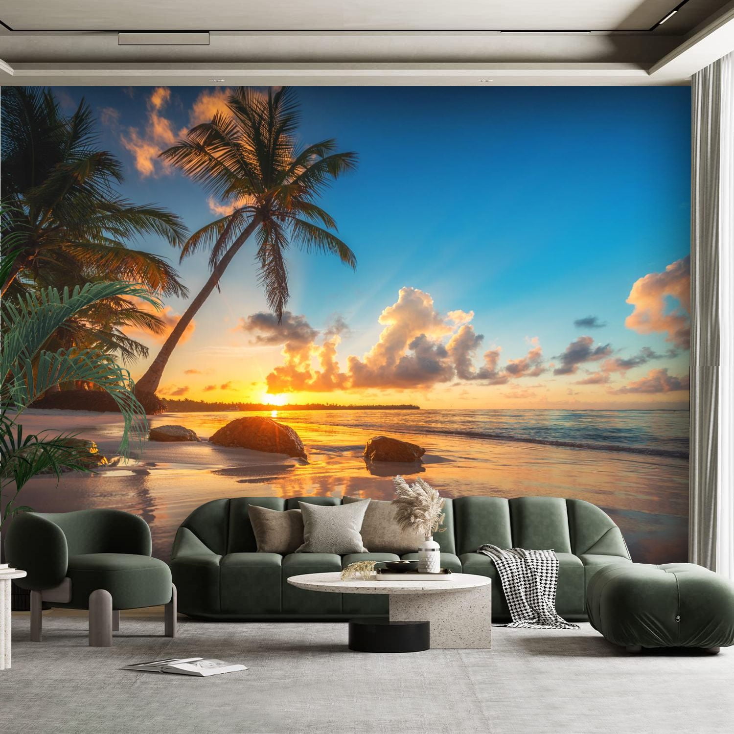 Peel and Stick Canvas Wallpaper Wall Mural Tropical beach beautiful ...