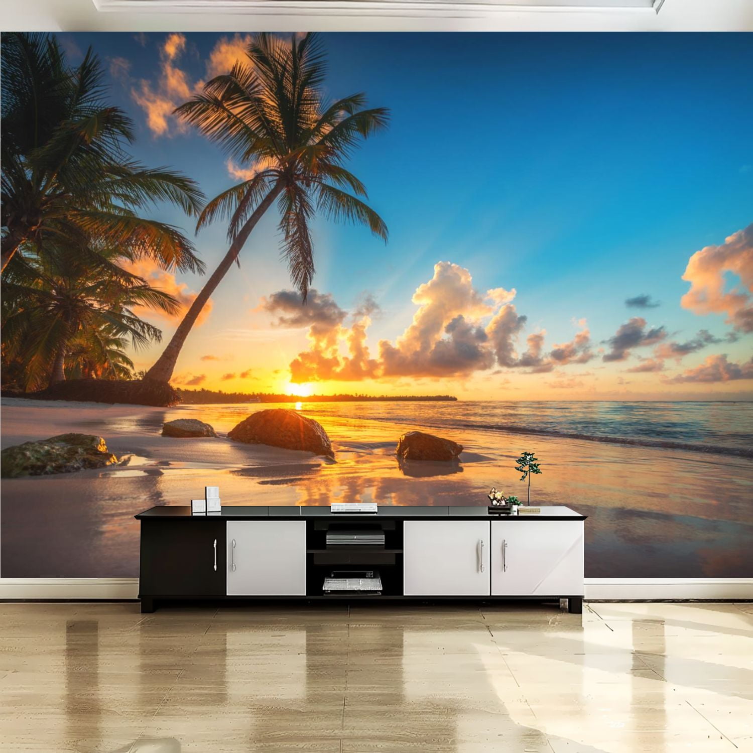 Peel and Stick Canvas Wallpaper Wall Mural Tropical beach beautiful ...