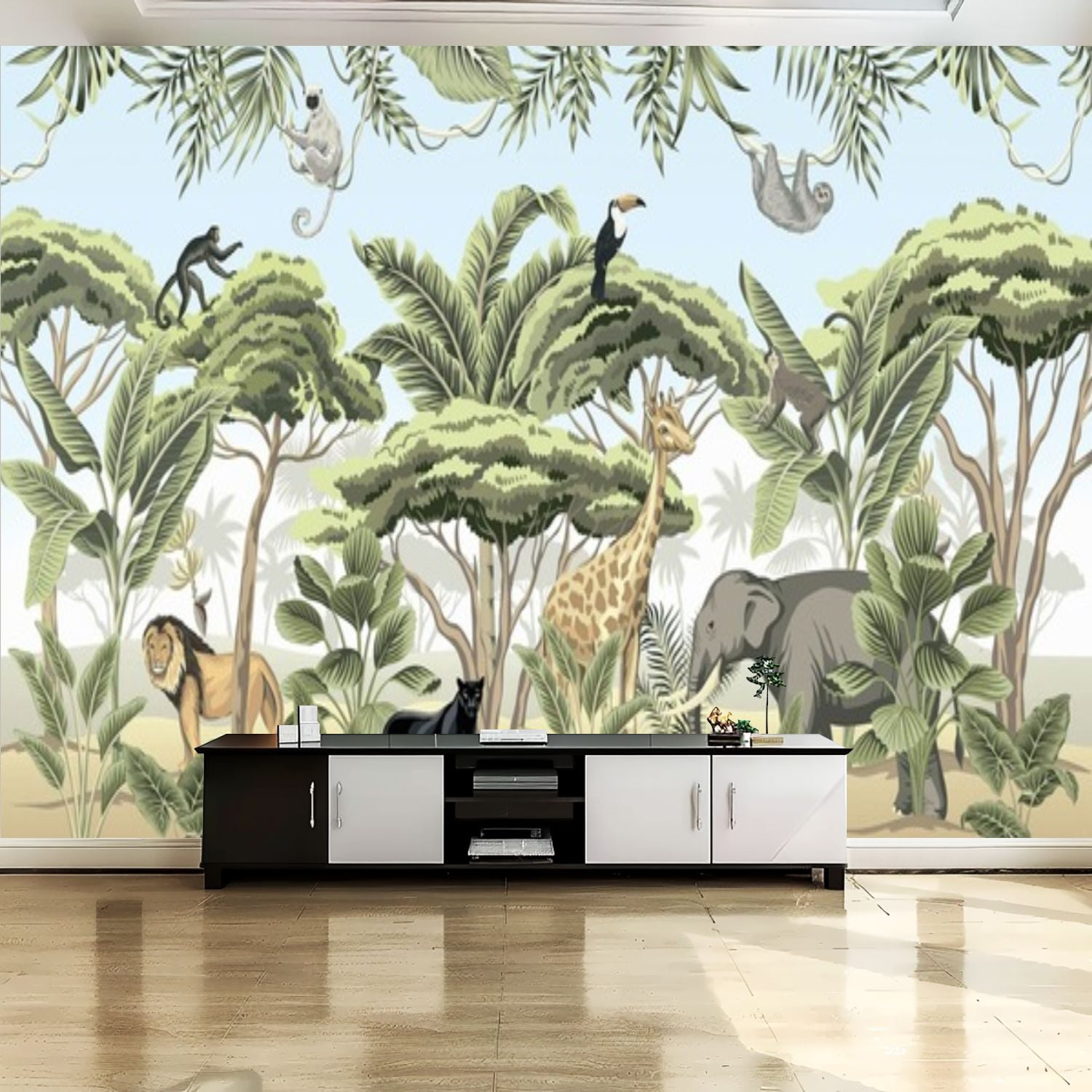 Peel and Stick Canvas Wallpaper Wall Mural Tropical forest wild mural ...