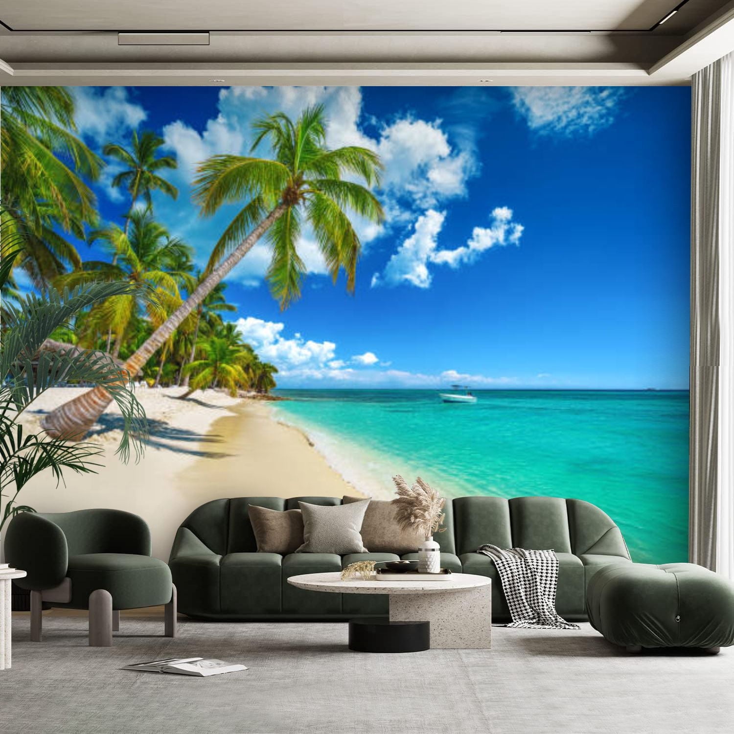 Peel and Stick Canvas Wallpaper Wall Mural Tropical island beach shore ...