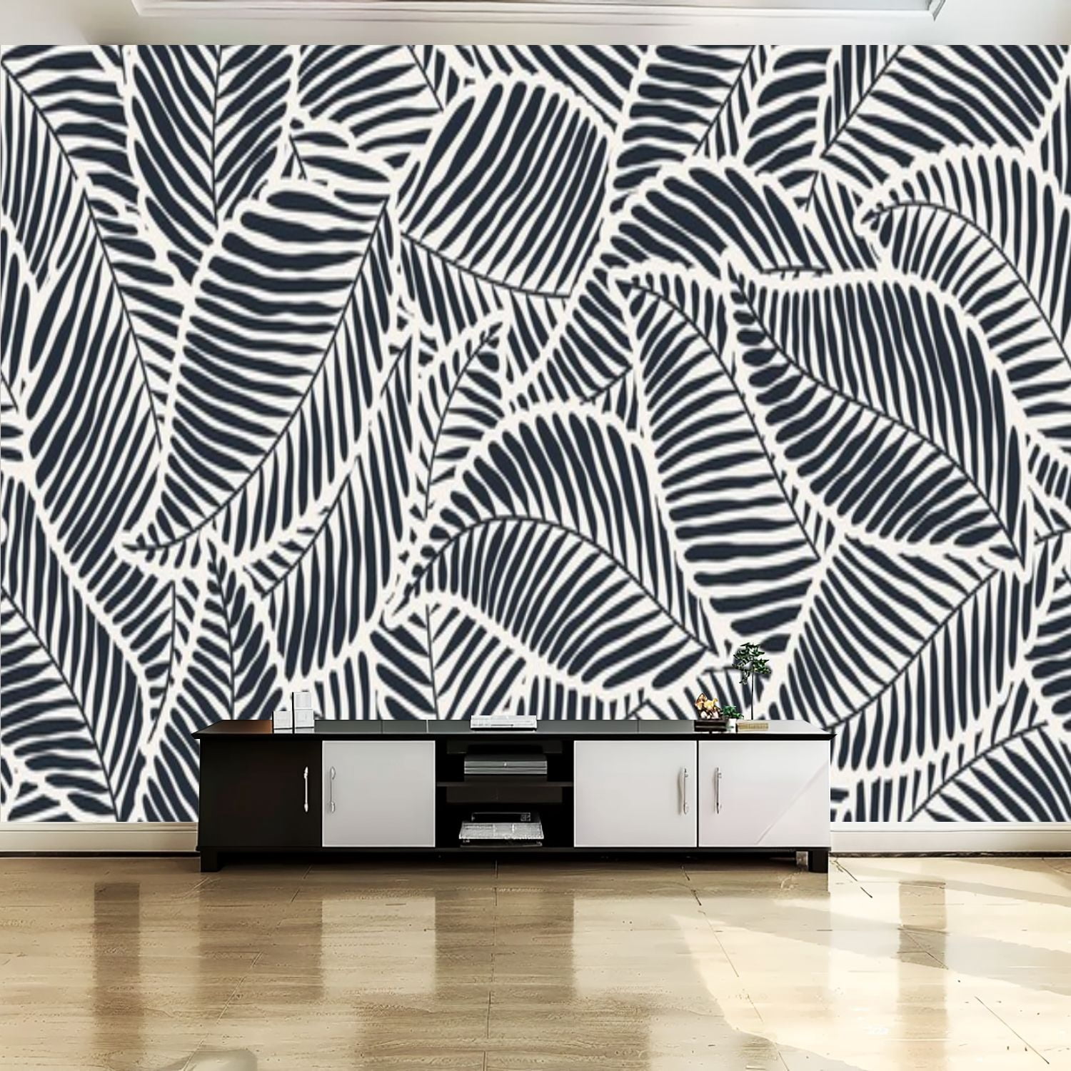 Peel and Stick Canvas Wallpaper Wall Mural Tropical leaf pattern ...