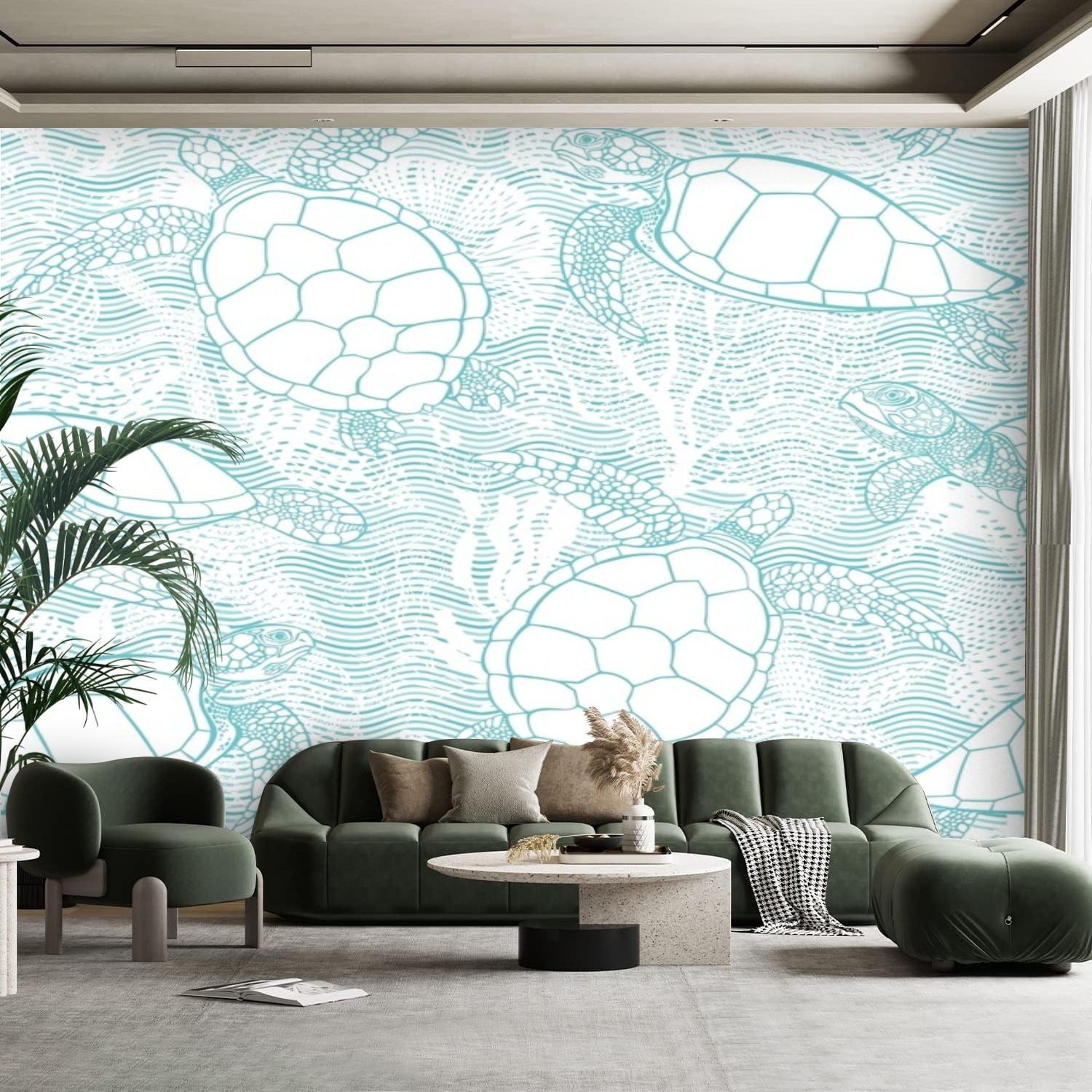 Peel and Stick Canvas Wallpaper Wall Mural Turtles sea creatures waves ...