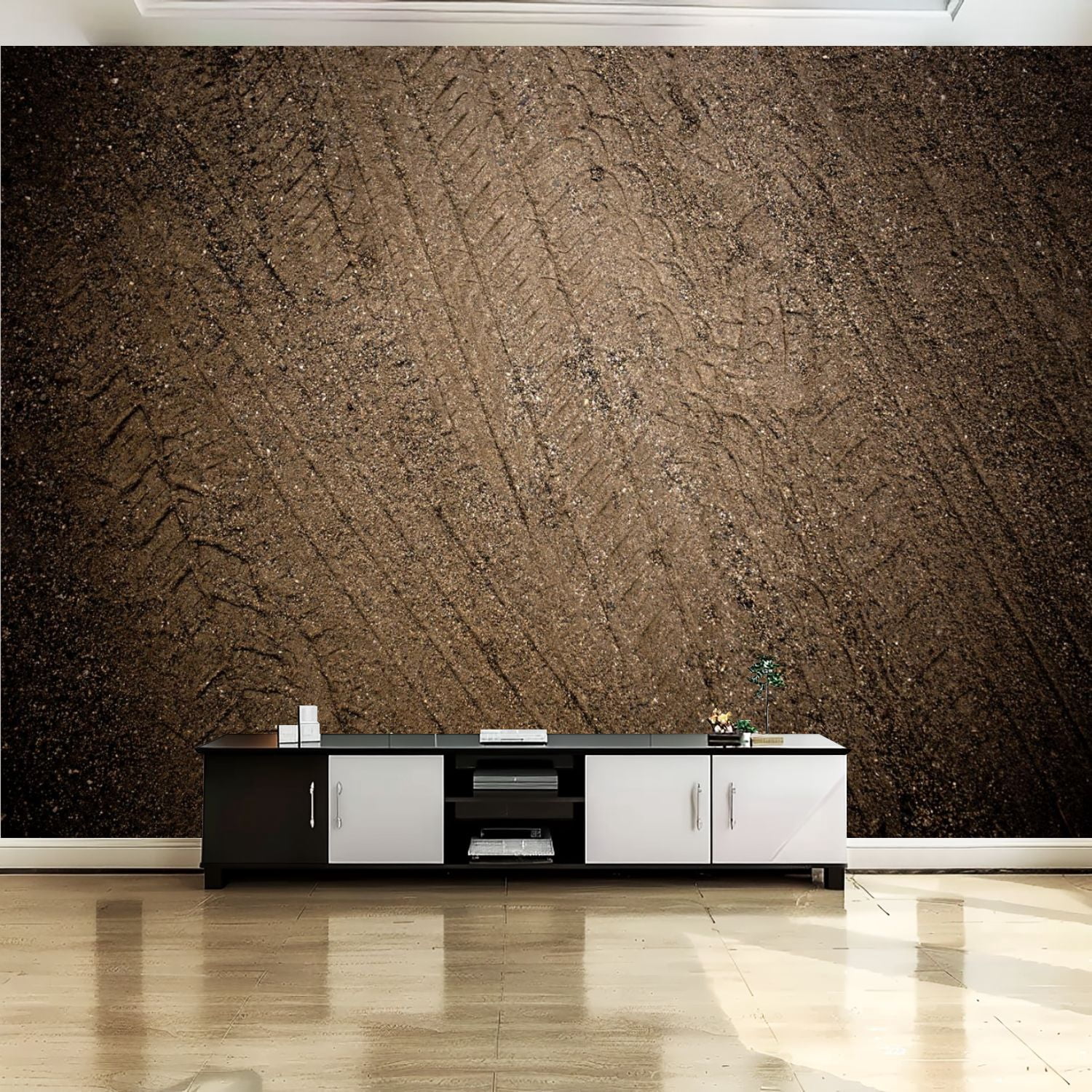 Peel and Stick Canvas Wallpaper Wall Mural Tyre track dirt sand mud ...