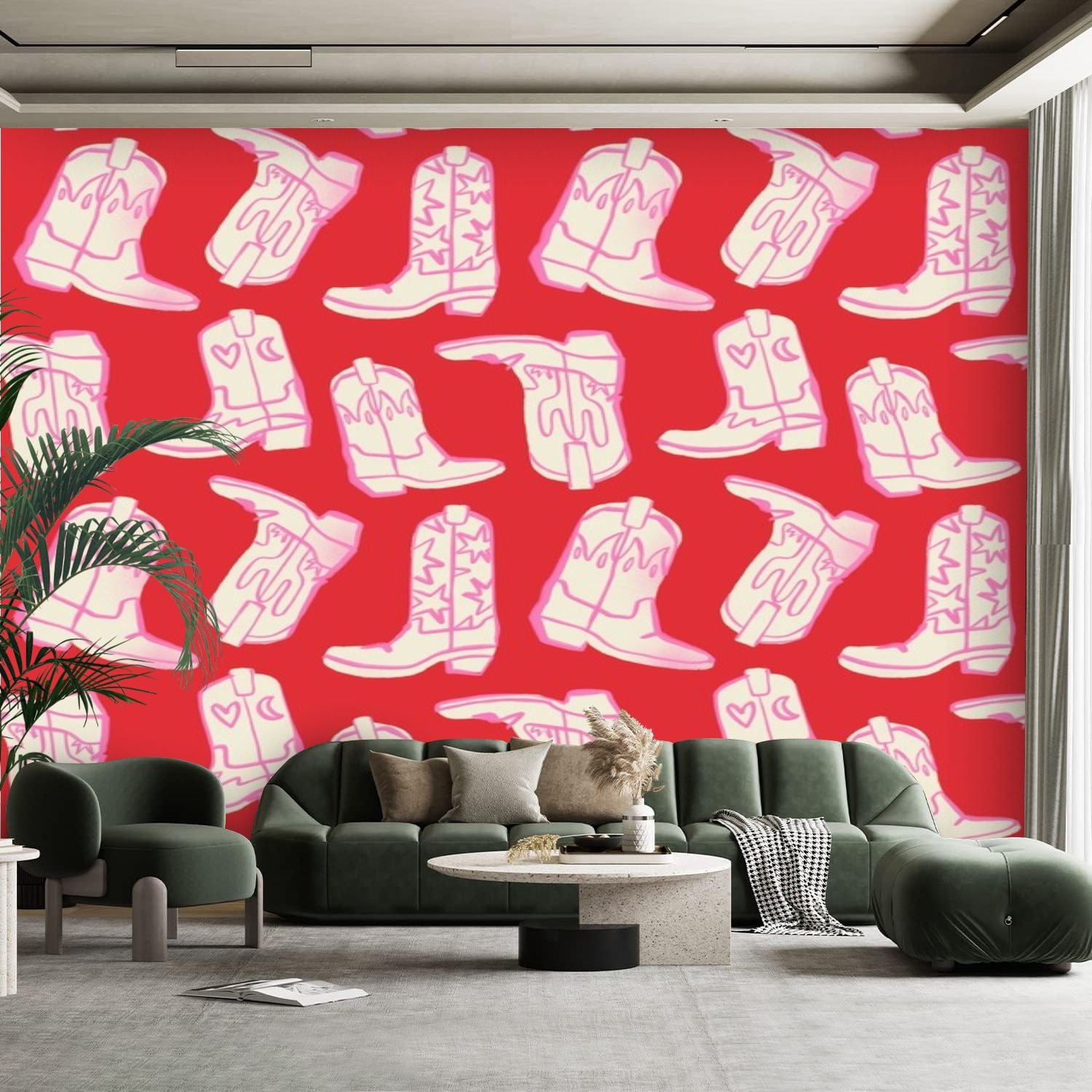 Peel and Stick Canvas Wallpaper Wall Mural Various cowboy boots ...