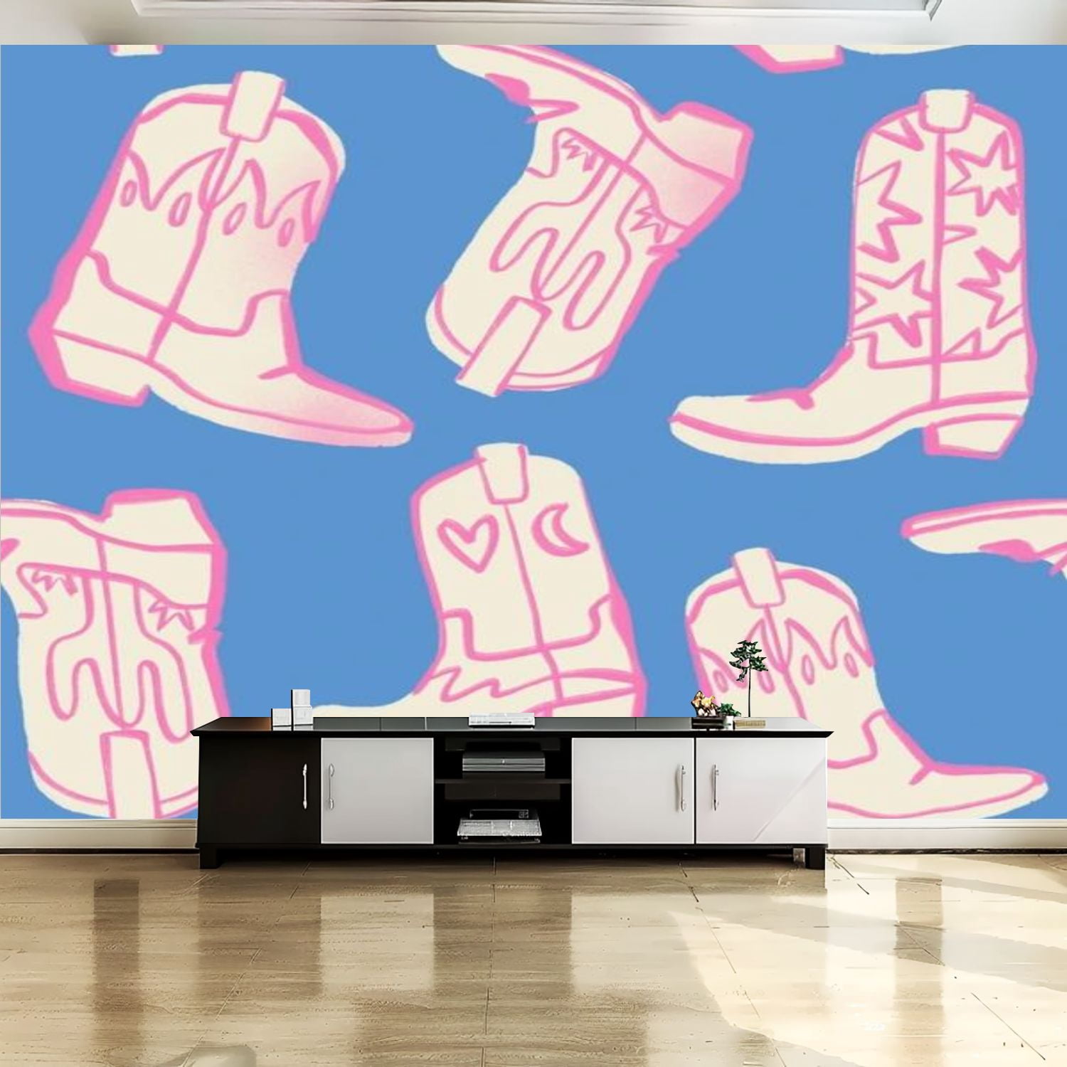 Peel and Stick Canvas Wallpaper Wall Mural Various cowboy boots ...