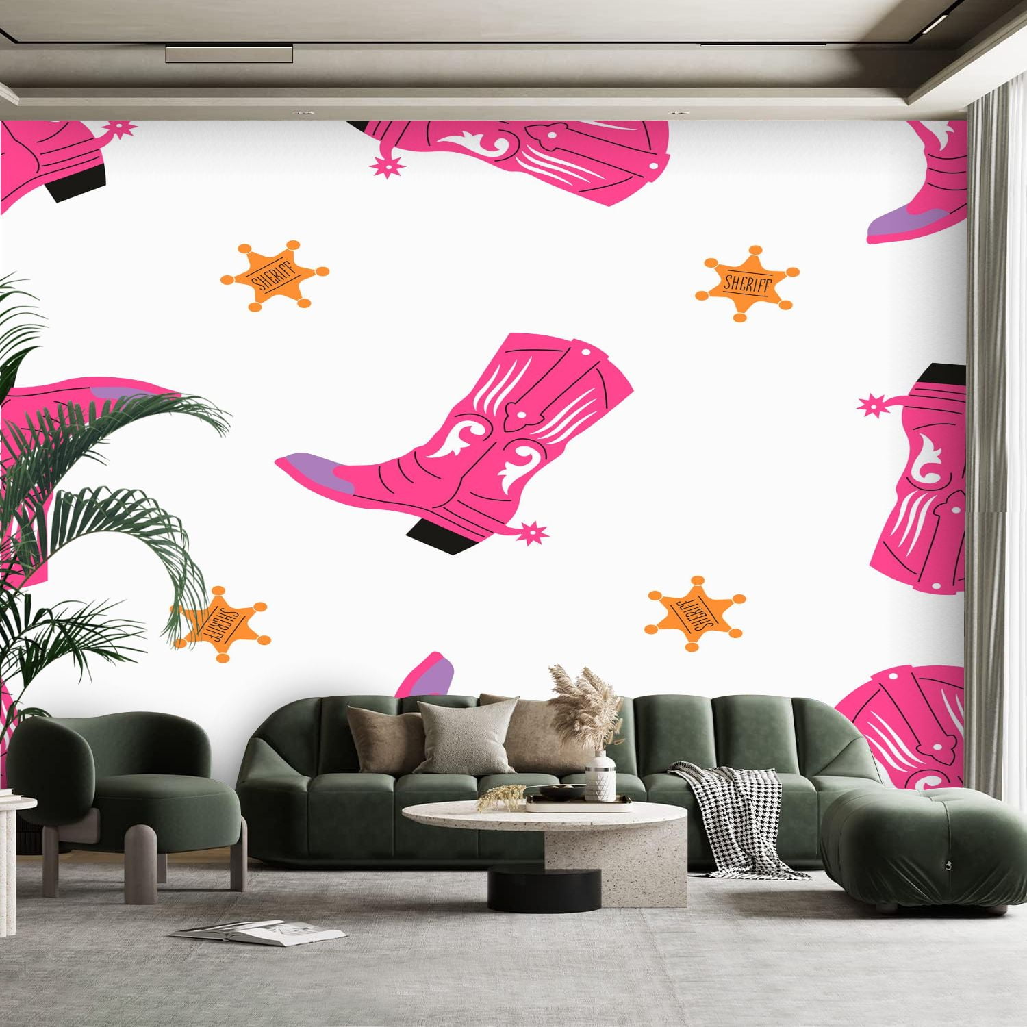 Peel and Stick Canvas Wallpaper Wall Mural Various cowboy cowgirl boots ...