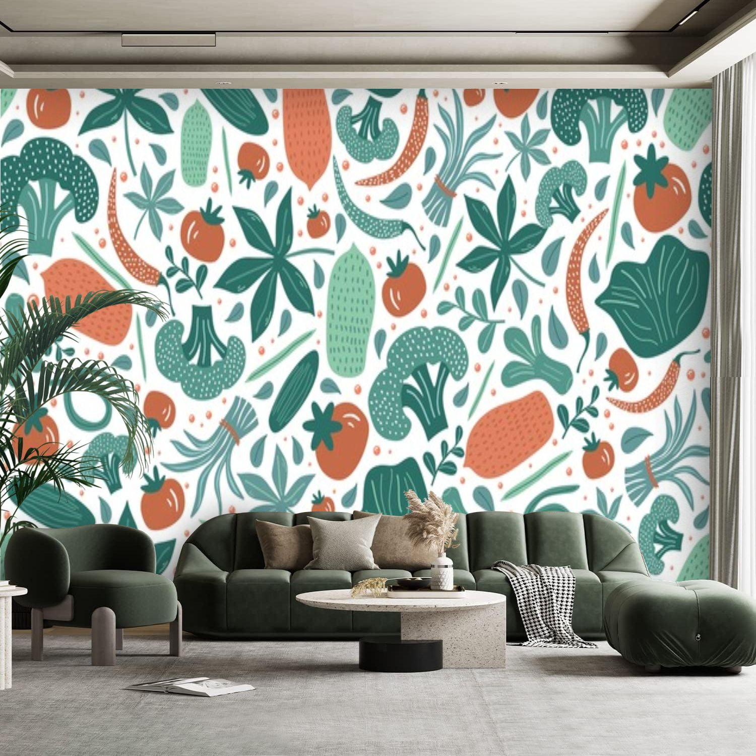 Peel and Stick Canvas Wallpaper Wall Mural Vegetable seamless cute hand ...