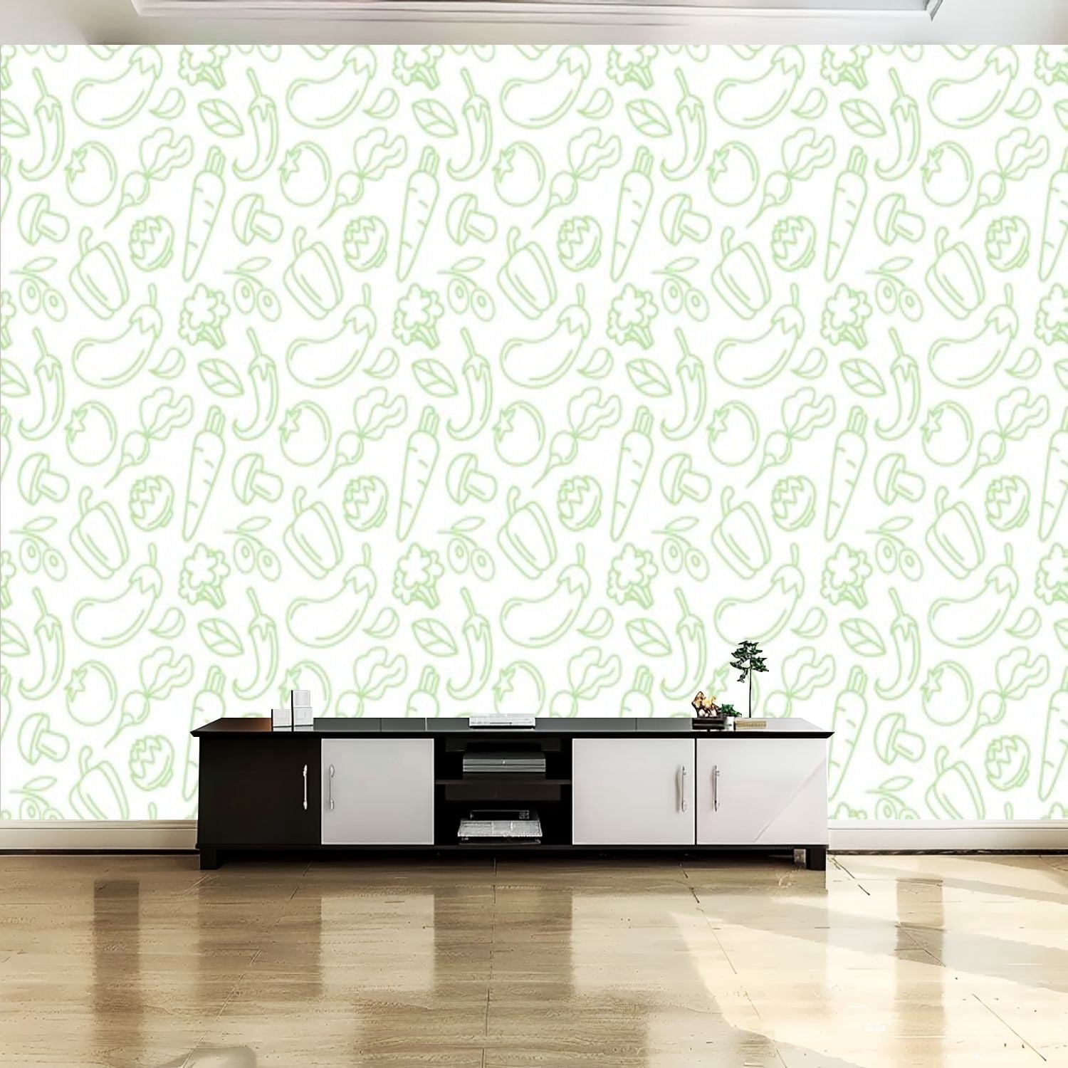 Peel and Stick Canvas Wallpaper Wall Mural Vegetables fruits Seamless ...