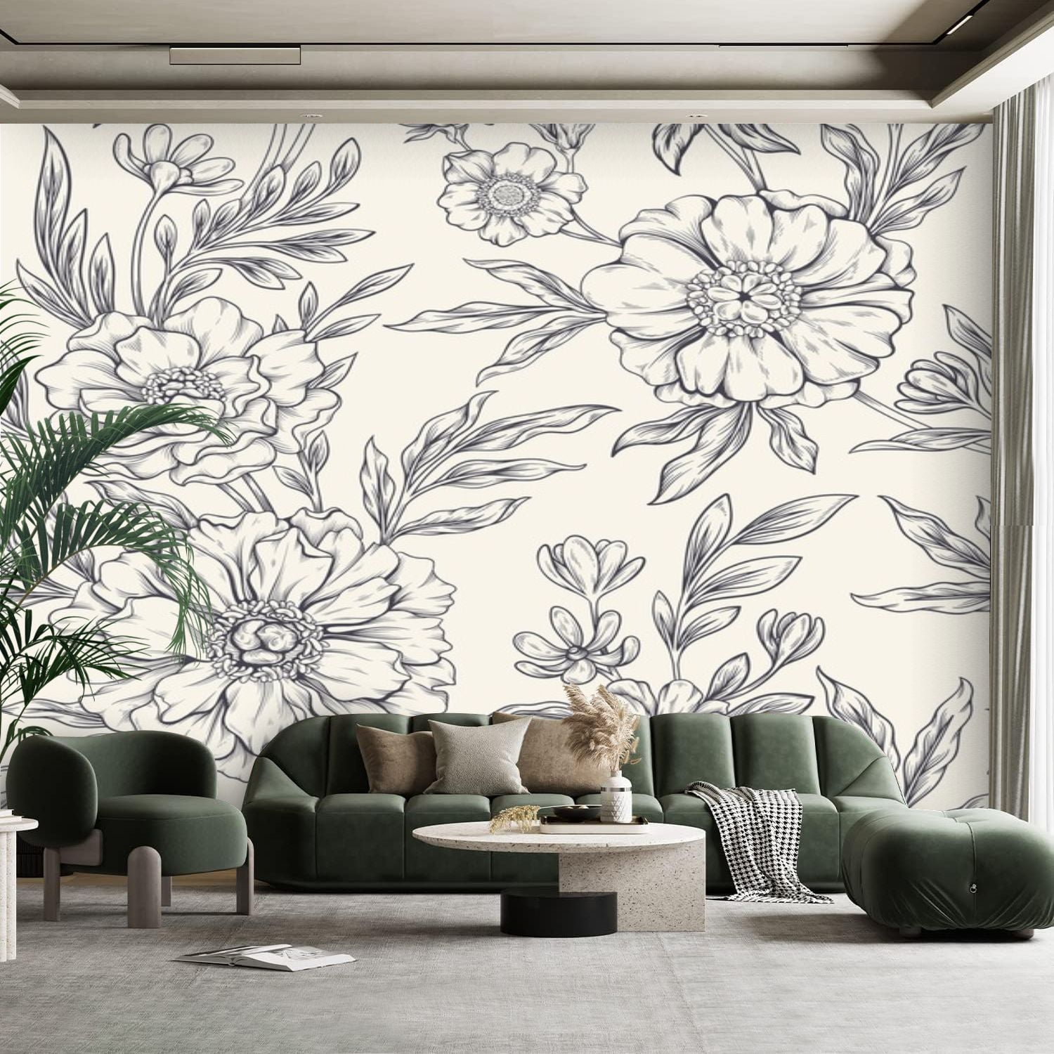 Peel and Stick Canvas Wallpaper Wall Mural Vintage Floral Pattern ...