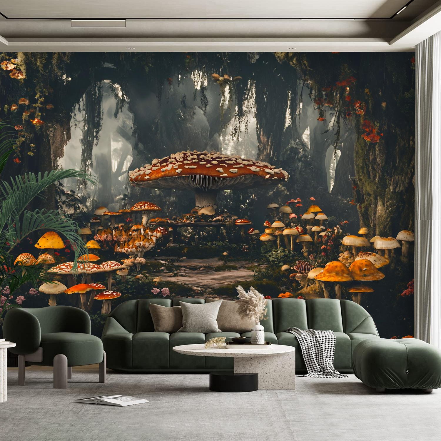 Peel and Stick Canvas Wallpaper Wall Mural Vintage Mushrooms Dark ...