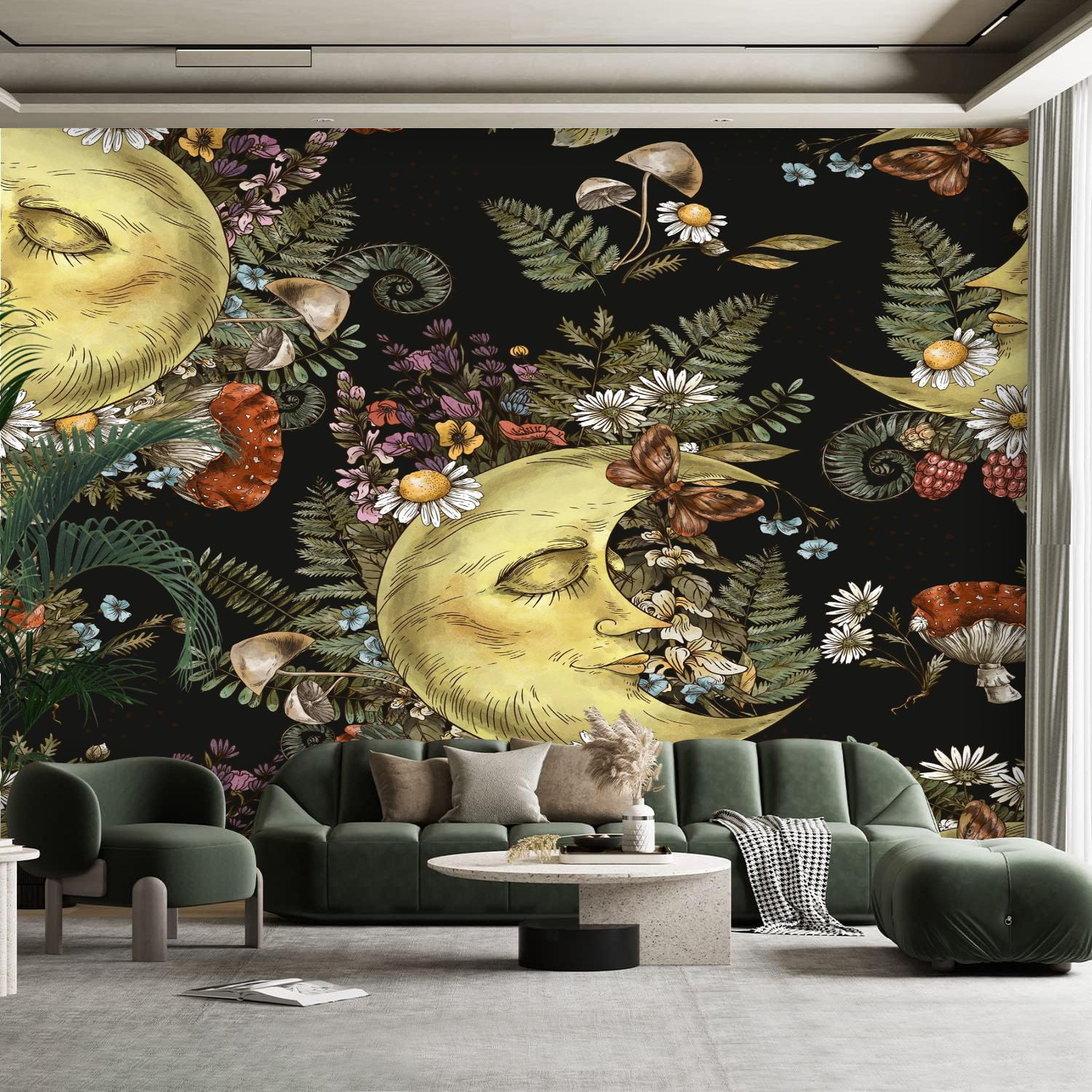 Peel and Stick Canvas Wallpaper Wall Mural Vintage moon seamless ...