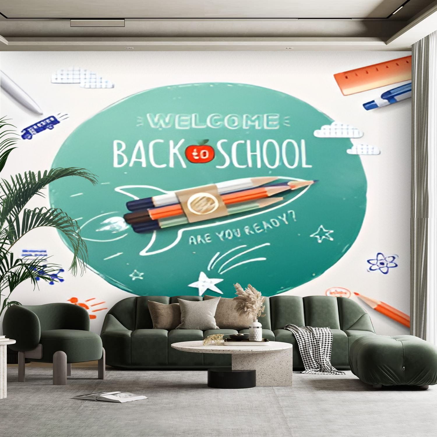 Peel and Stick Canvas Wallpaper Wall Mural Welcome Rocket ship launch ...