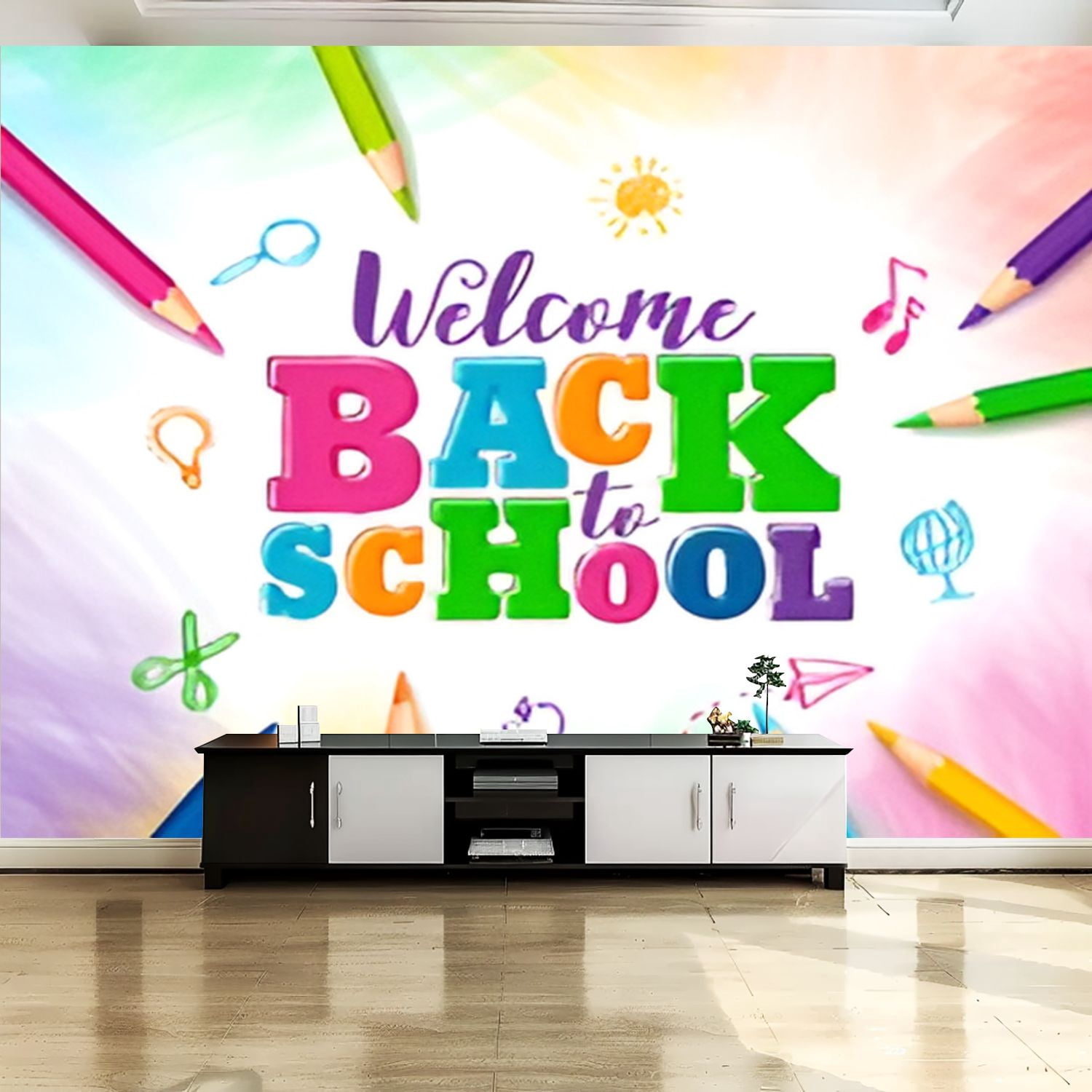 Peel and Stick Canvas Wallpaper Wall Mural Welcome design colorful text ...