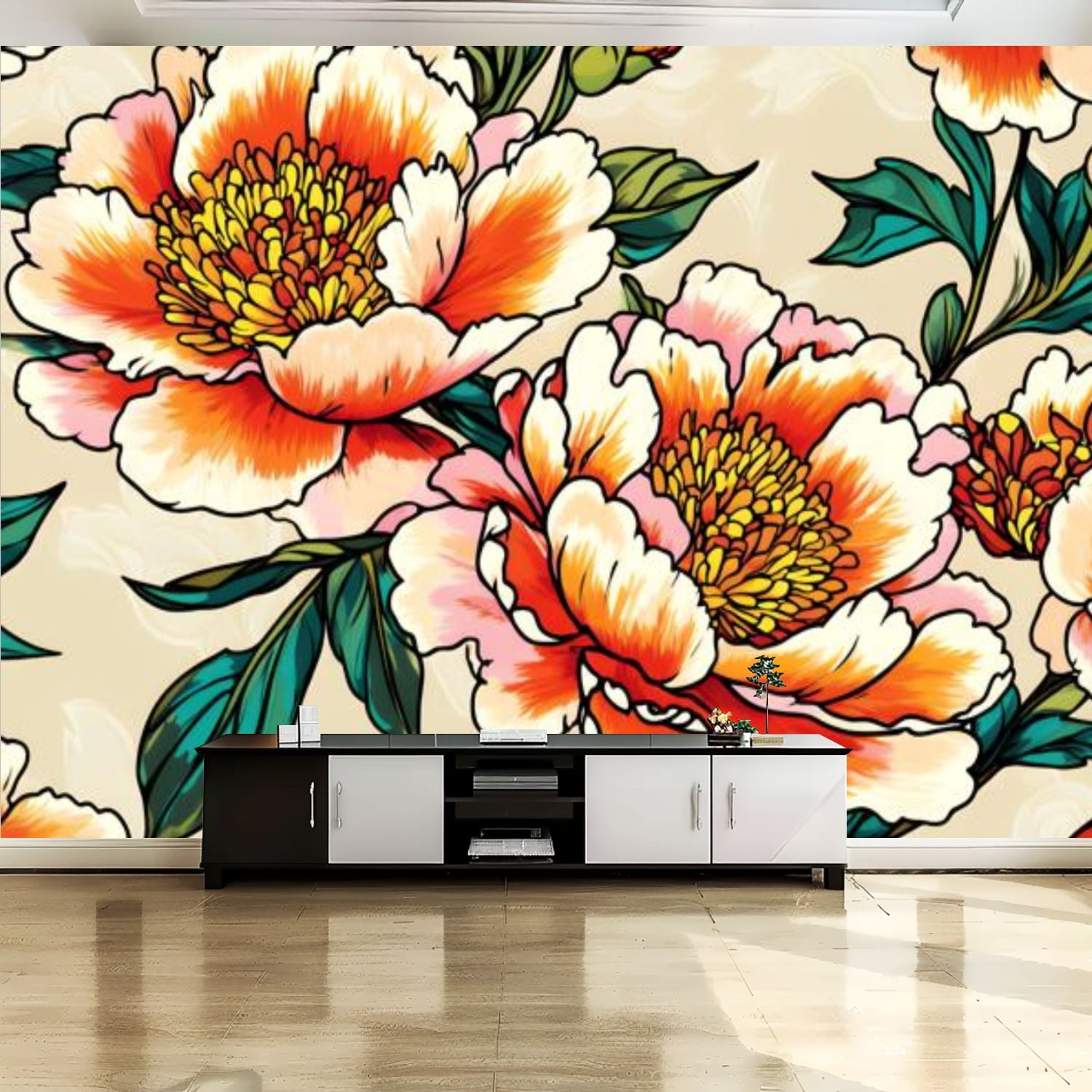 Peel and Stick Canvas Wallpaper Wall Mural White Floral Removable ...