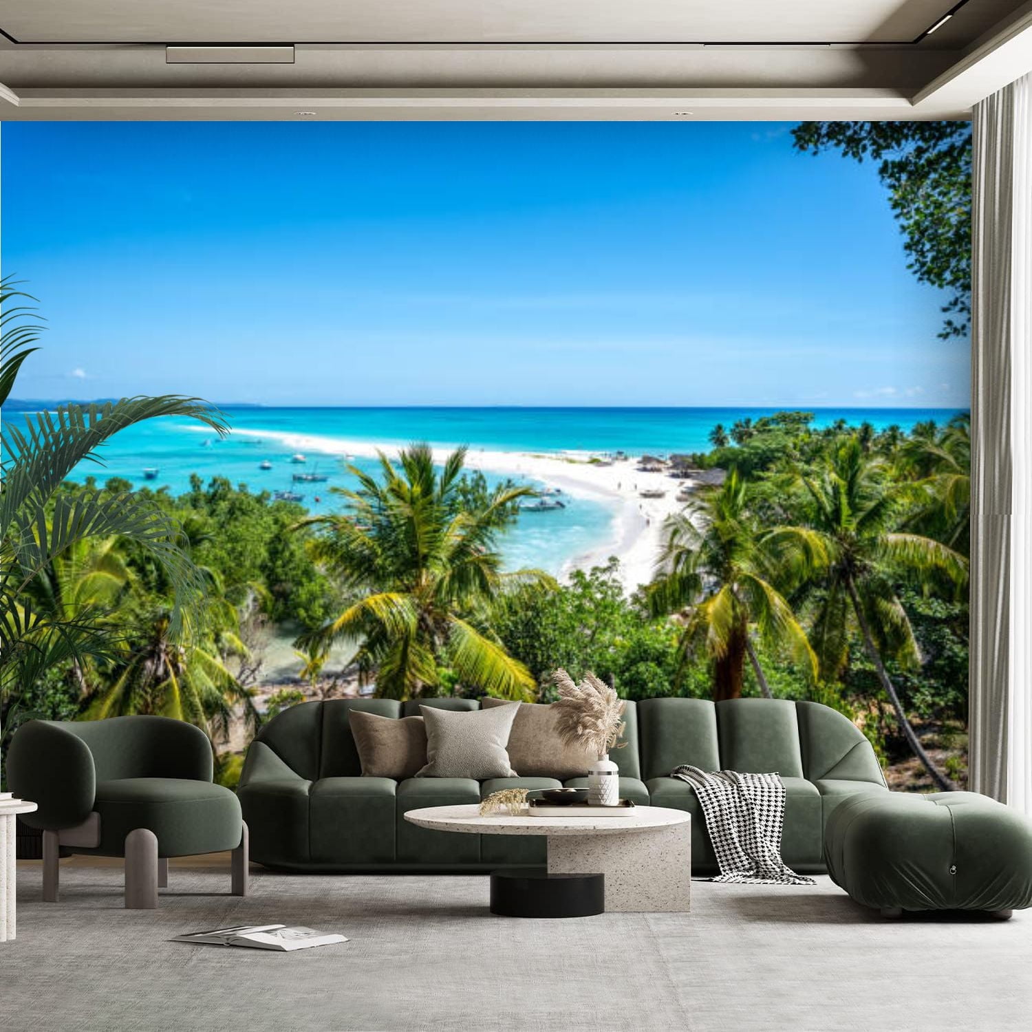 Peel and Stick Canvas Wallpaper Wall Mural White paradise sand beach ...